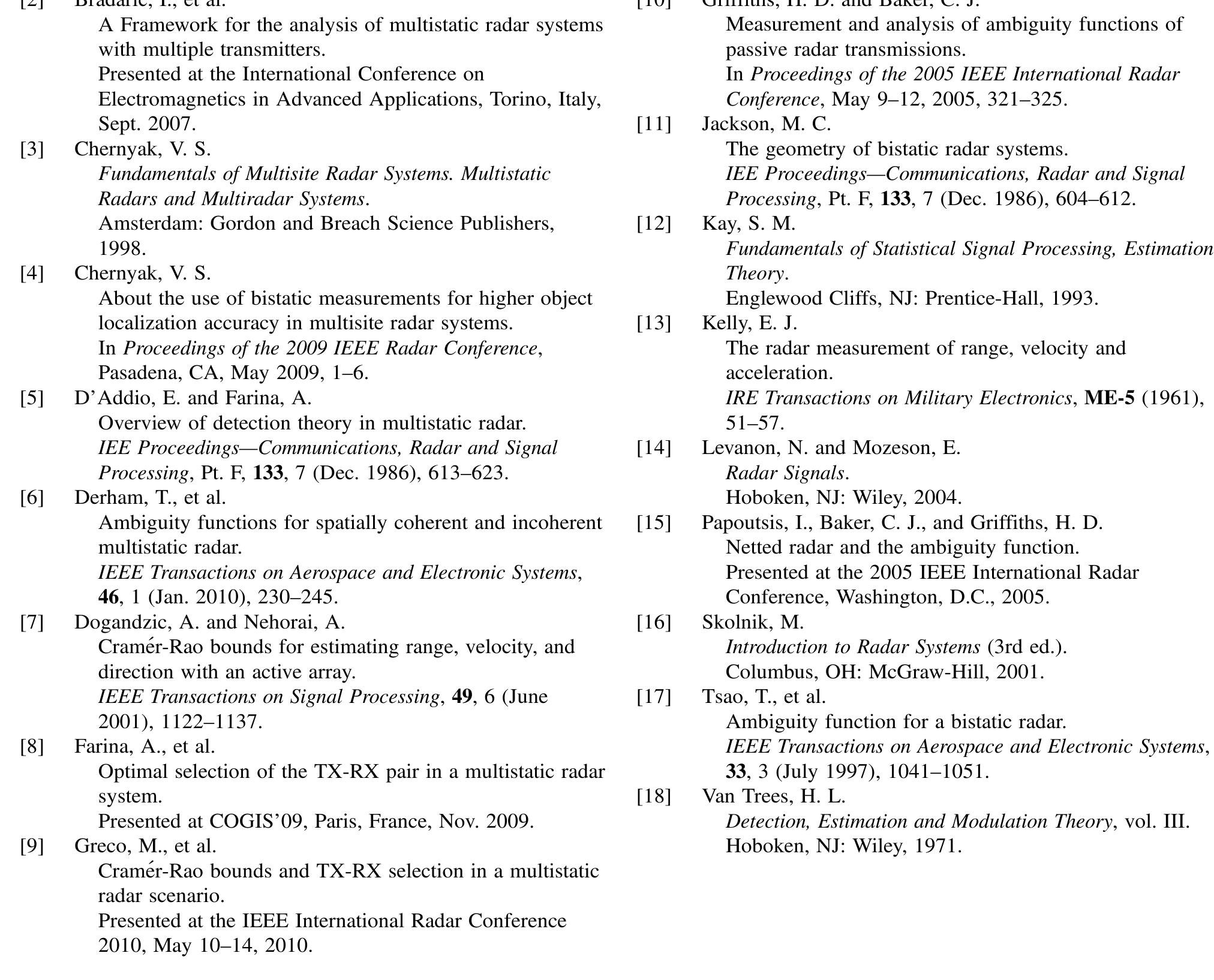Table 2 - Cramer-Rao Bounds and Selection of Bistatic
