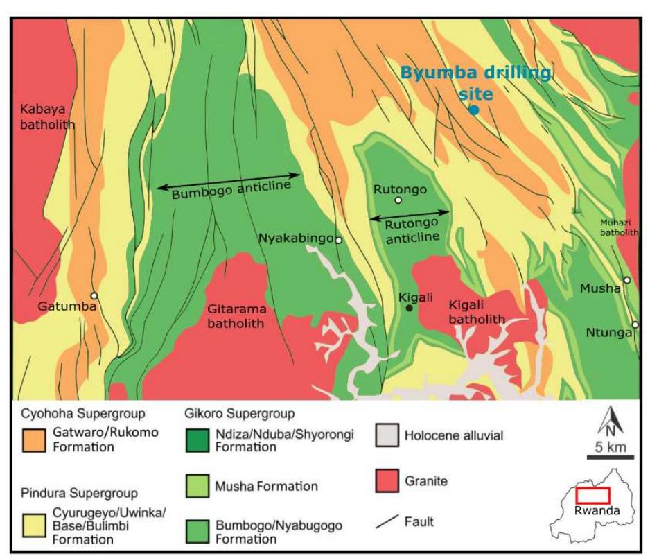 Geological map of central rwanda with indication of the