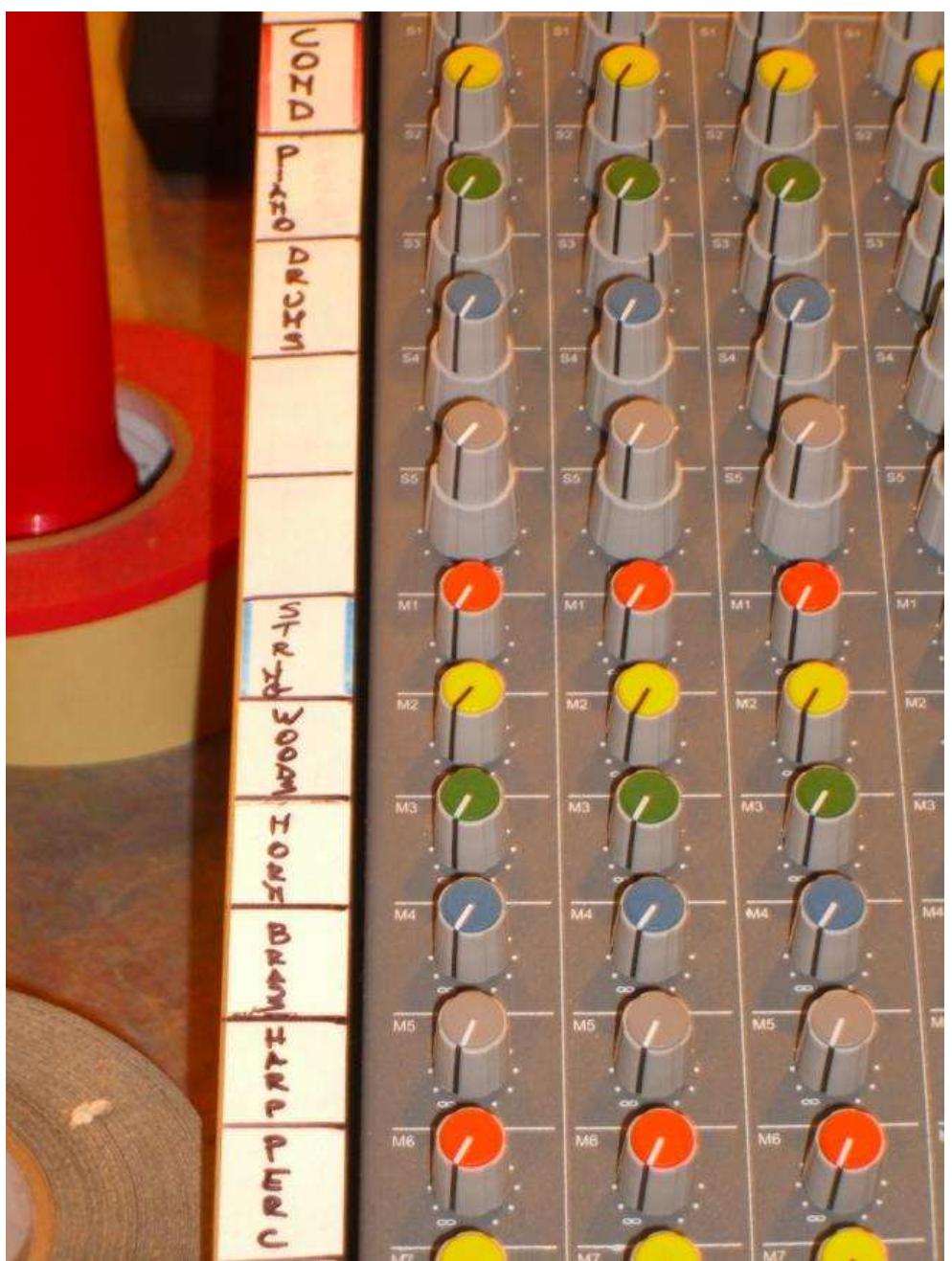 Newman scoring stage: headphone mixer, close view of channe