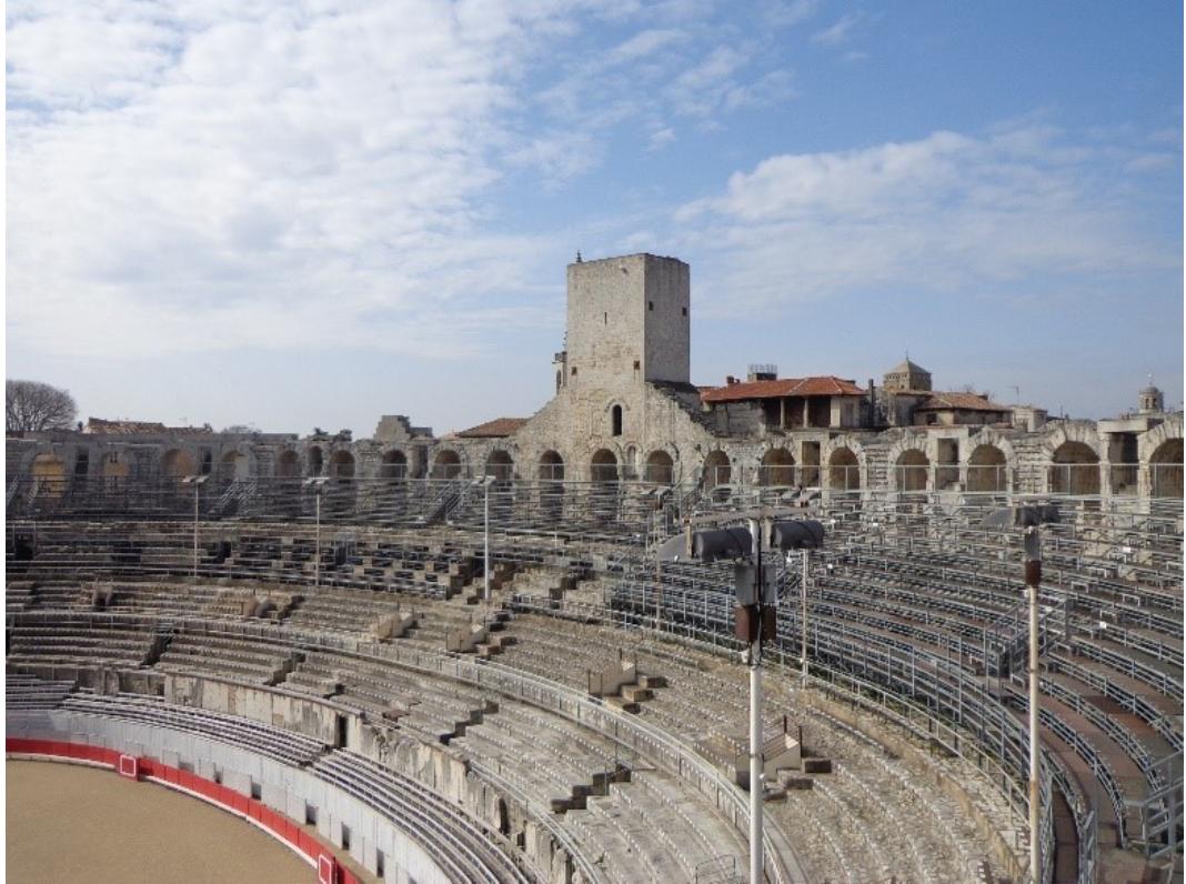 The ancient roman amphitheatre in arles, france, here in its