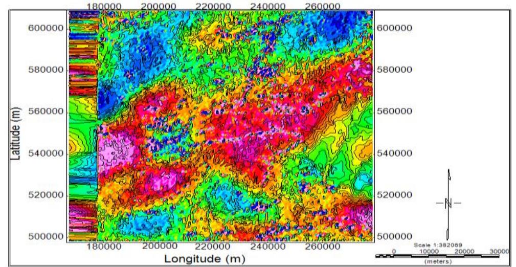 Aeromagnetic horizontal derivative map of the study