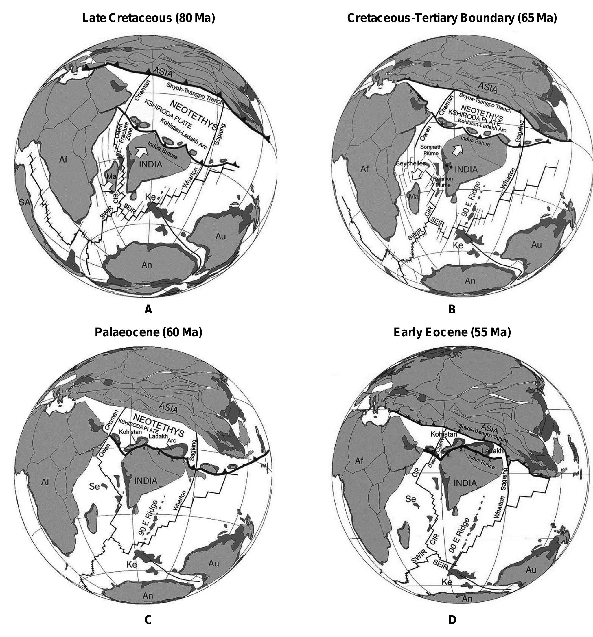 Paleogeographic reconstruction of india in relation to other