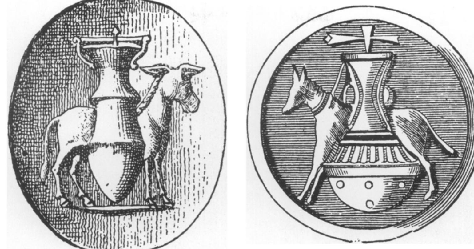 Millstone iconography, which show a donkey-driven mill on a