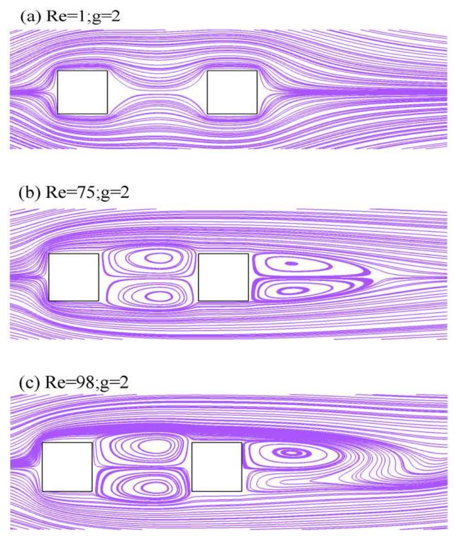 3: streamlines visualization of different flow states at g