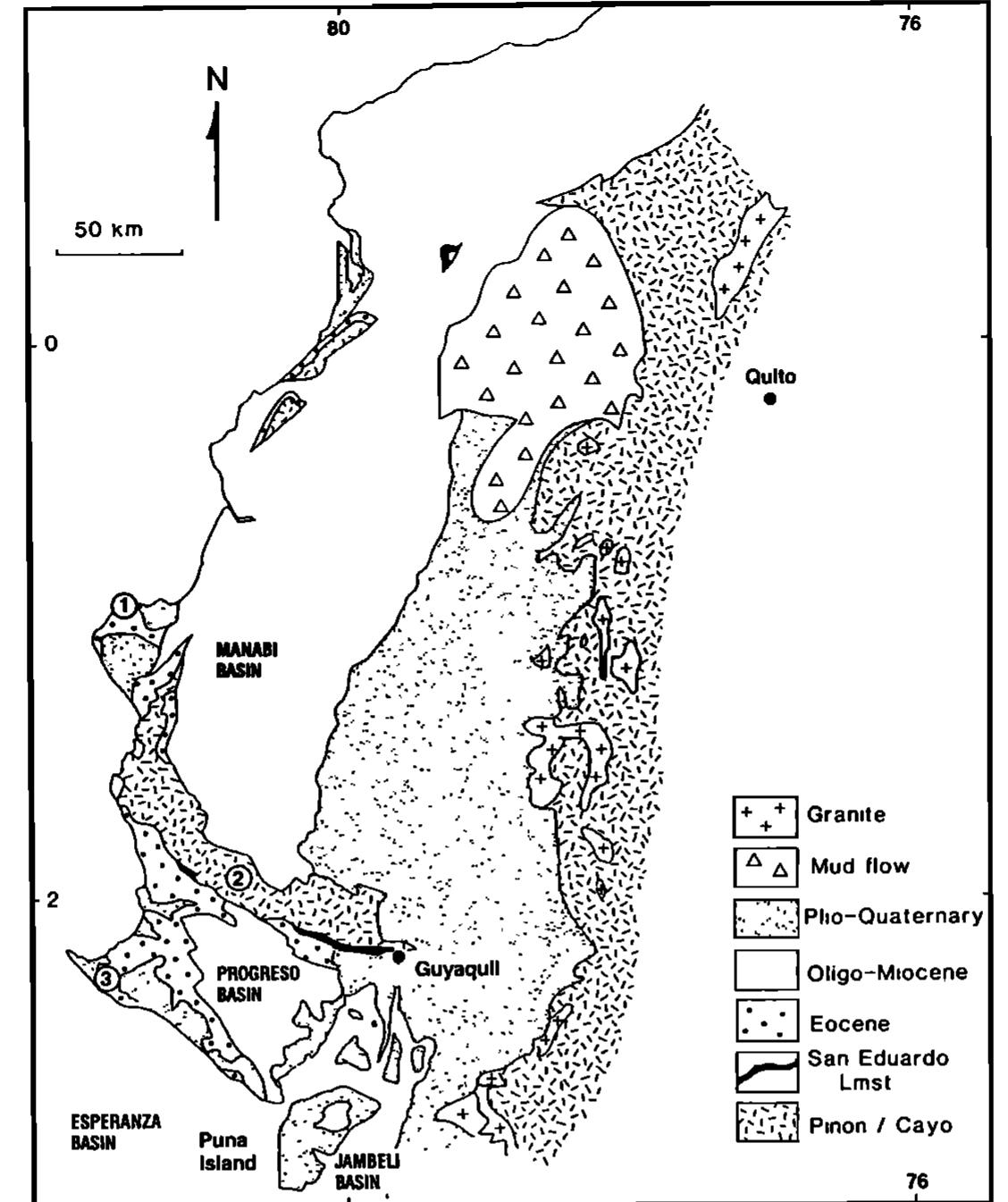 Geological sketch map of the ecuador forearc basins and