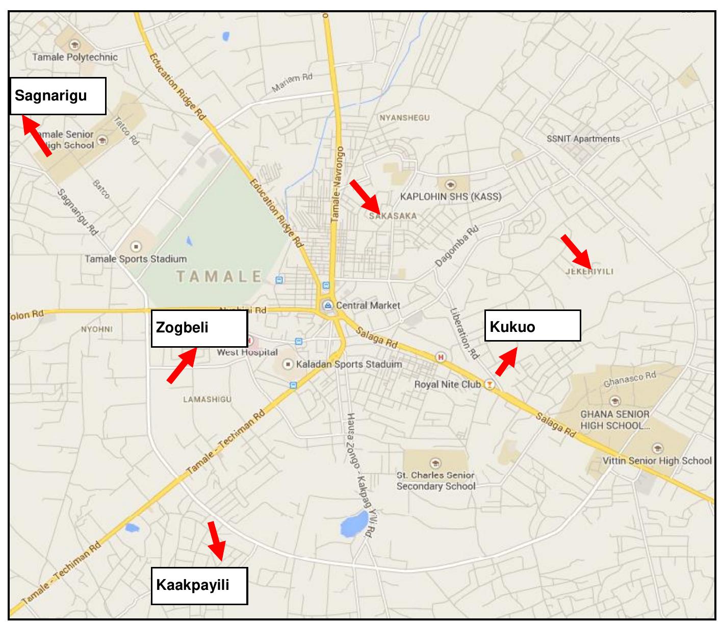 Map of tamale district showing study communities figure 5.1