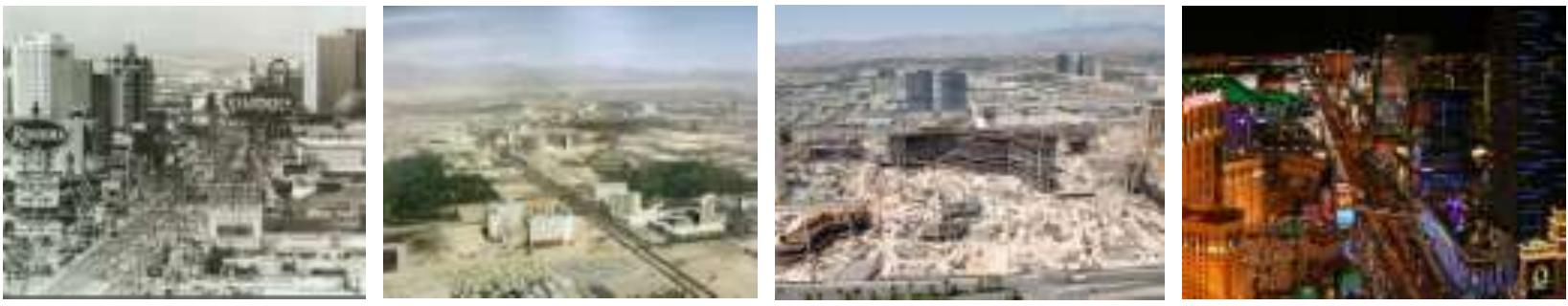 Photographic snapshots of parts of "the strip" across the