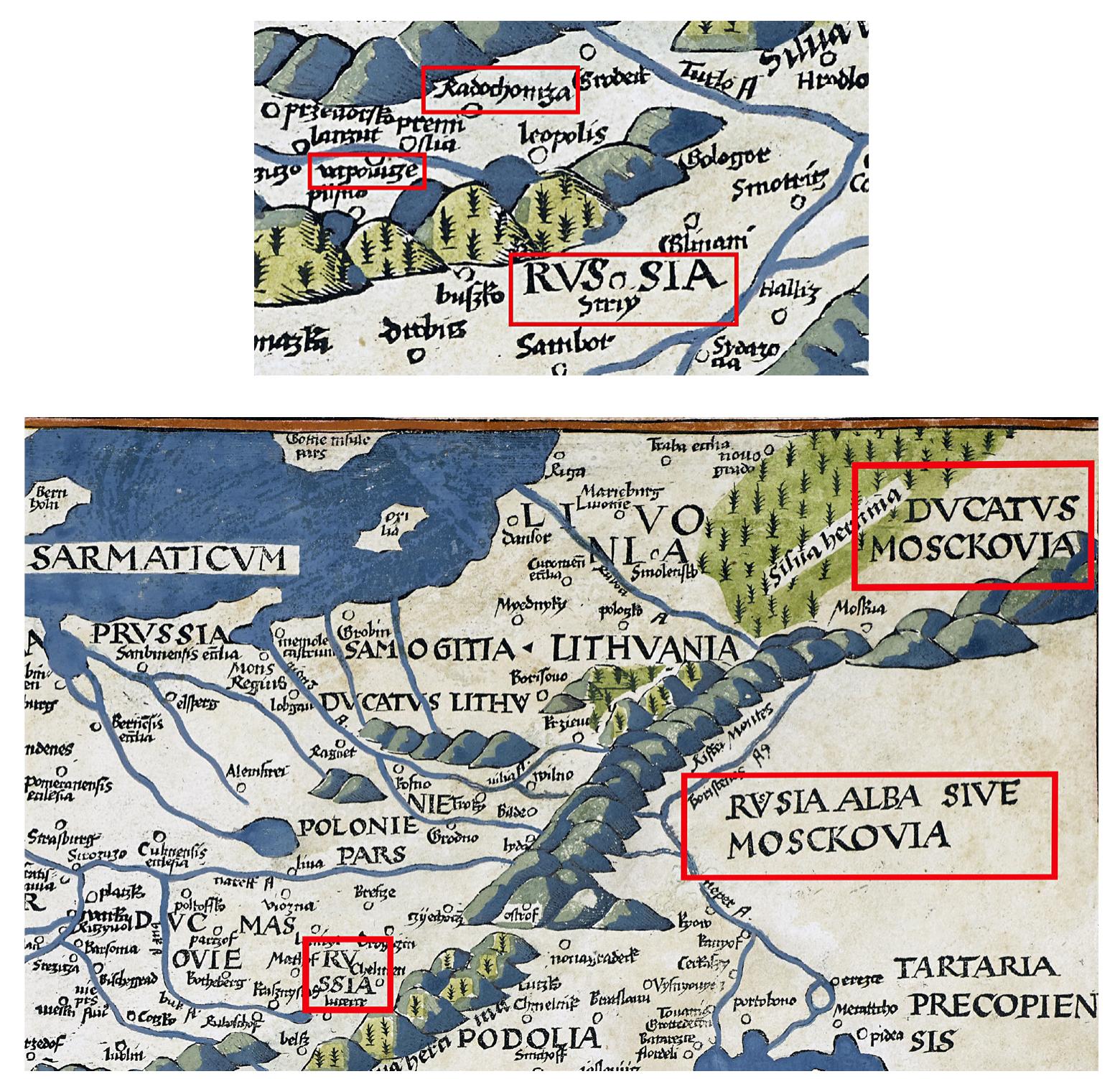 A-b. fragments of the 1513 waldseemuller’s map of sarmatia.