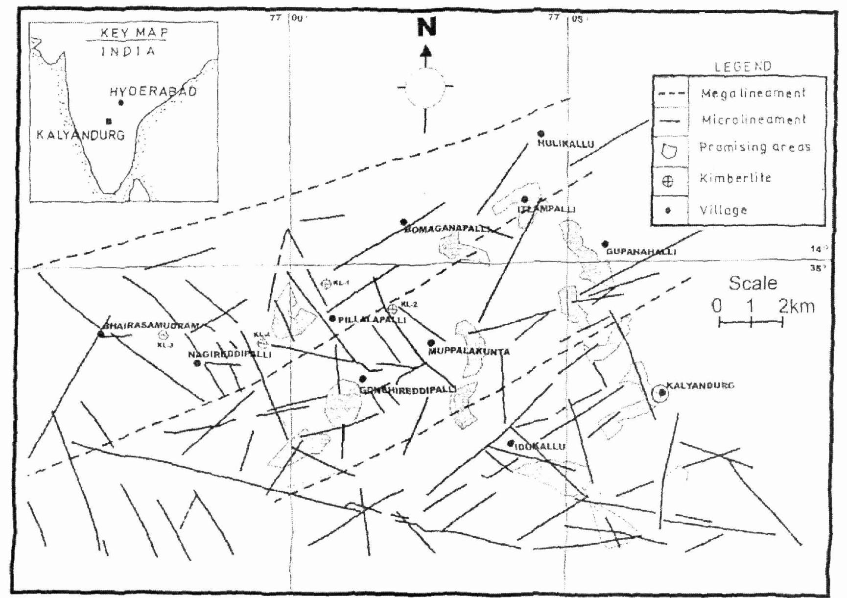 Map showing satellite imagery interpretation of lineaments,