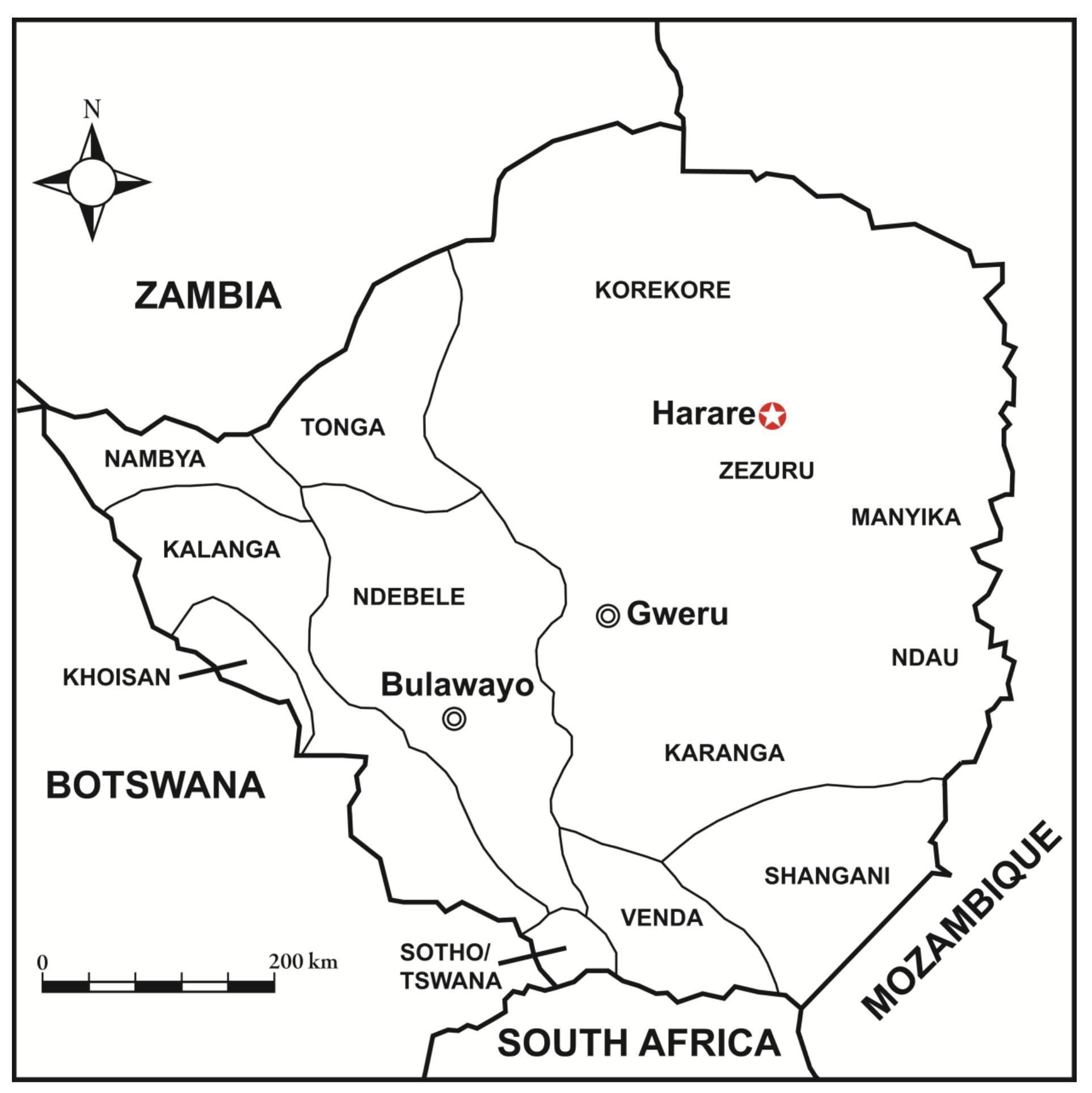 Map of zimbabwe showing cultural diversity in matabeleland