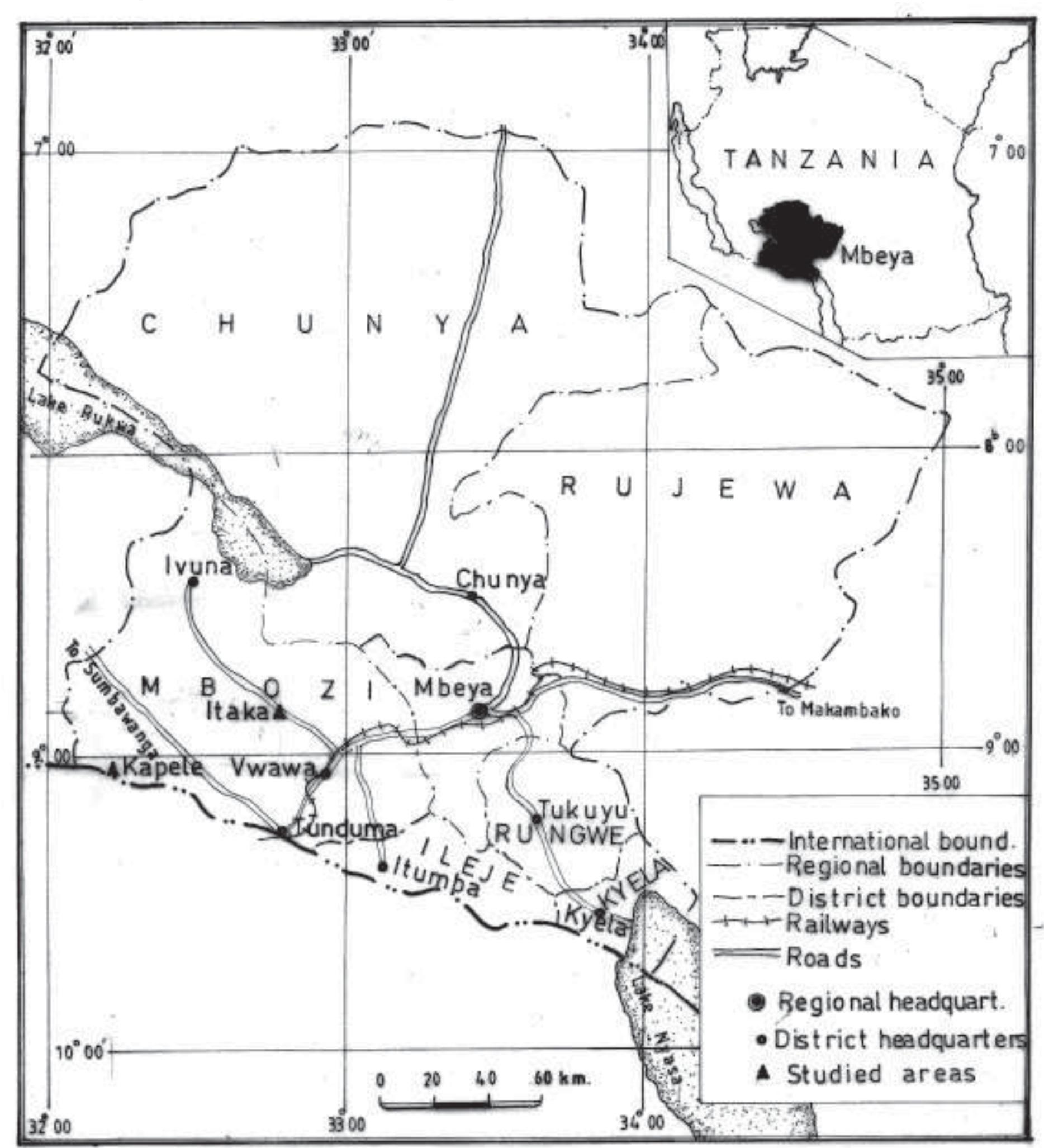 Map of mbozi showing itaka and kapele wards. ine) (brock