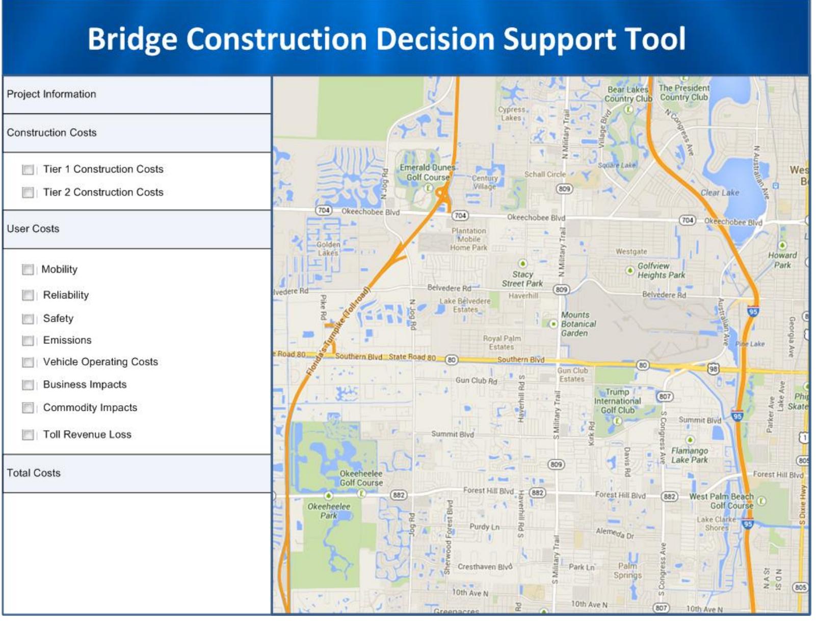 Main interface of bridge construction decision support tool