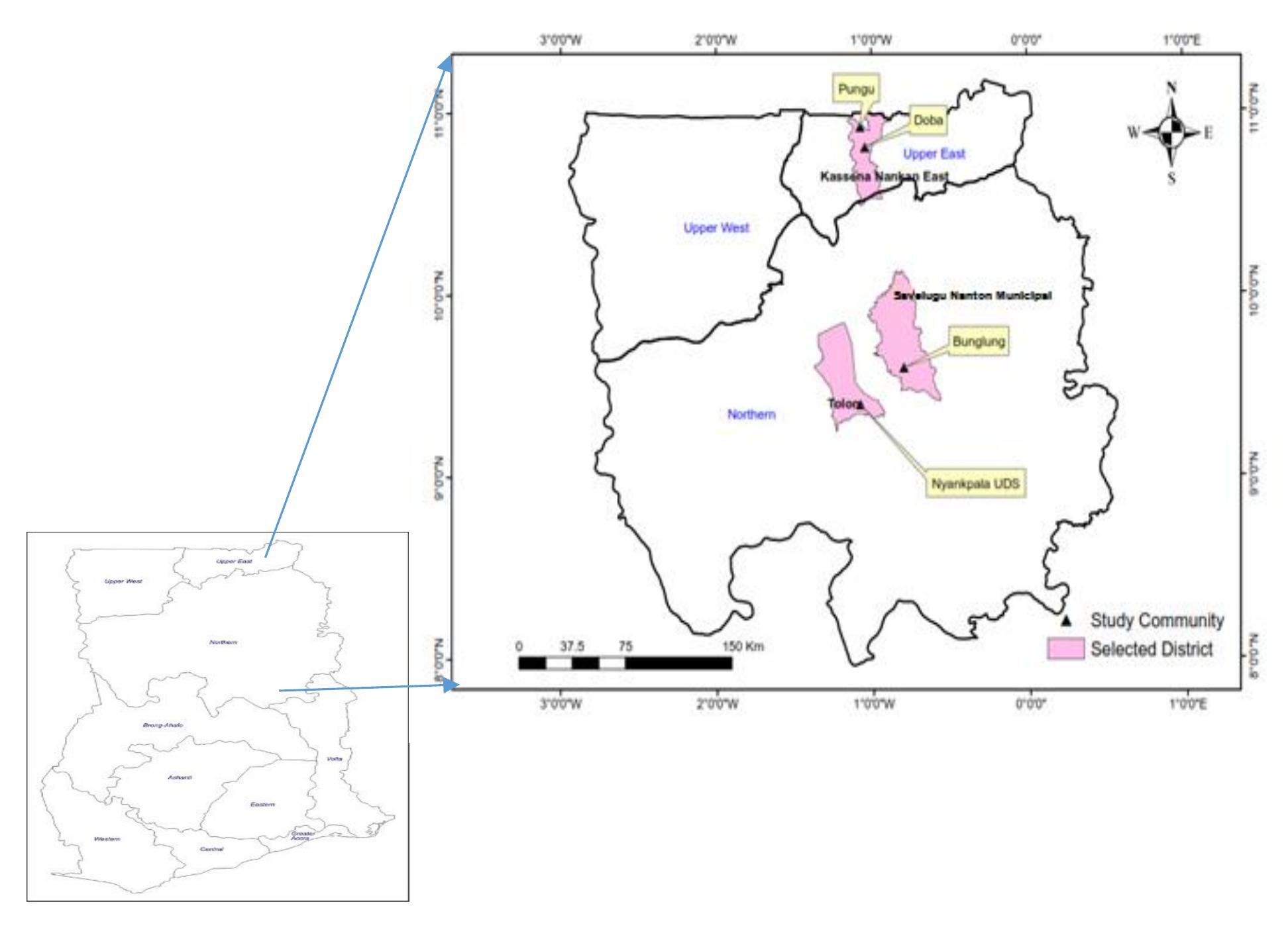 Map of northern ghana showing study areas
