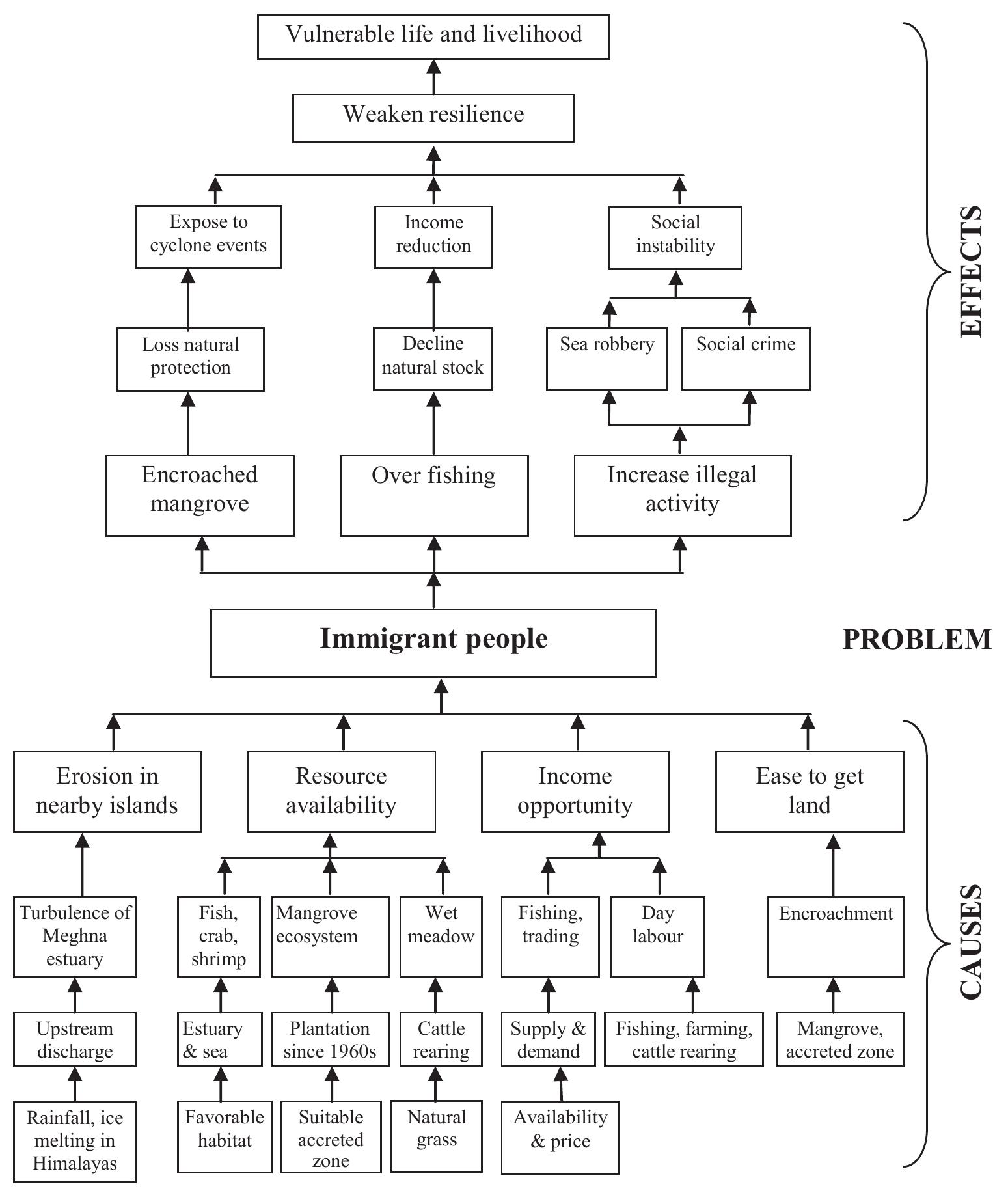 Problem tree analysis showing causes and effects of pressure