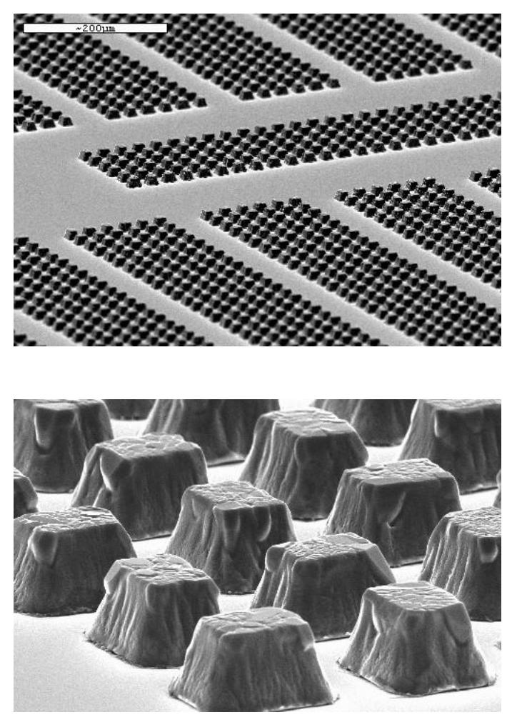 Scanning electron microscope images of clusters of bond pads
