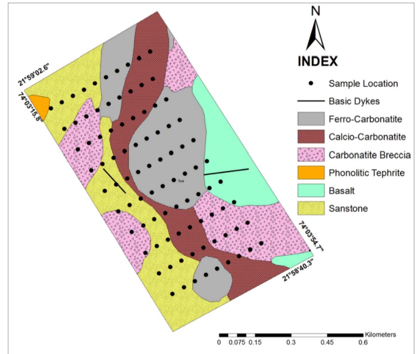 Detail lithological map of the surveyed area for grid