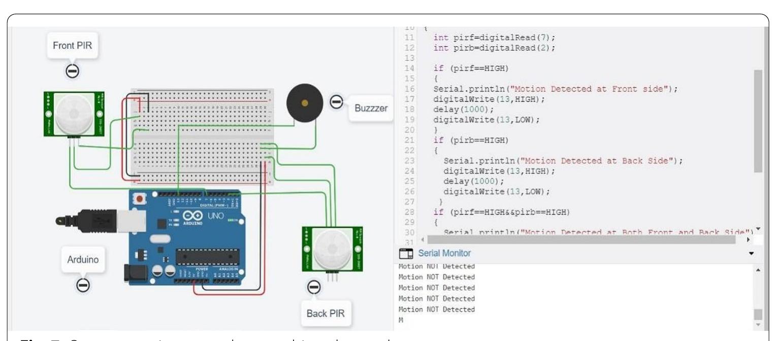 Arduino uno with front and back pir sensor with buzzer