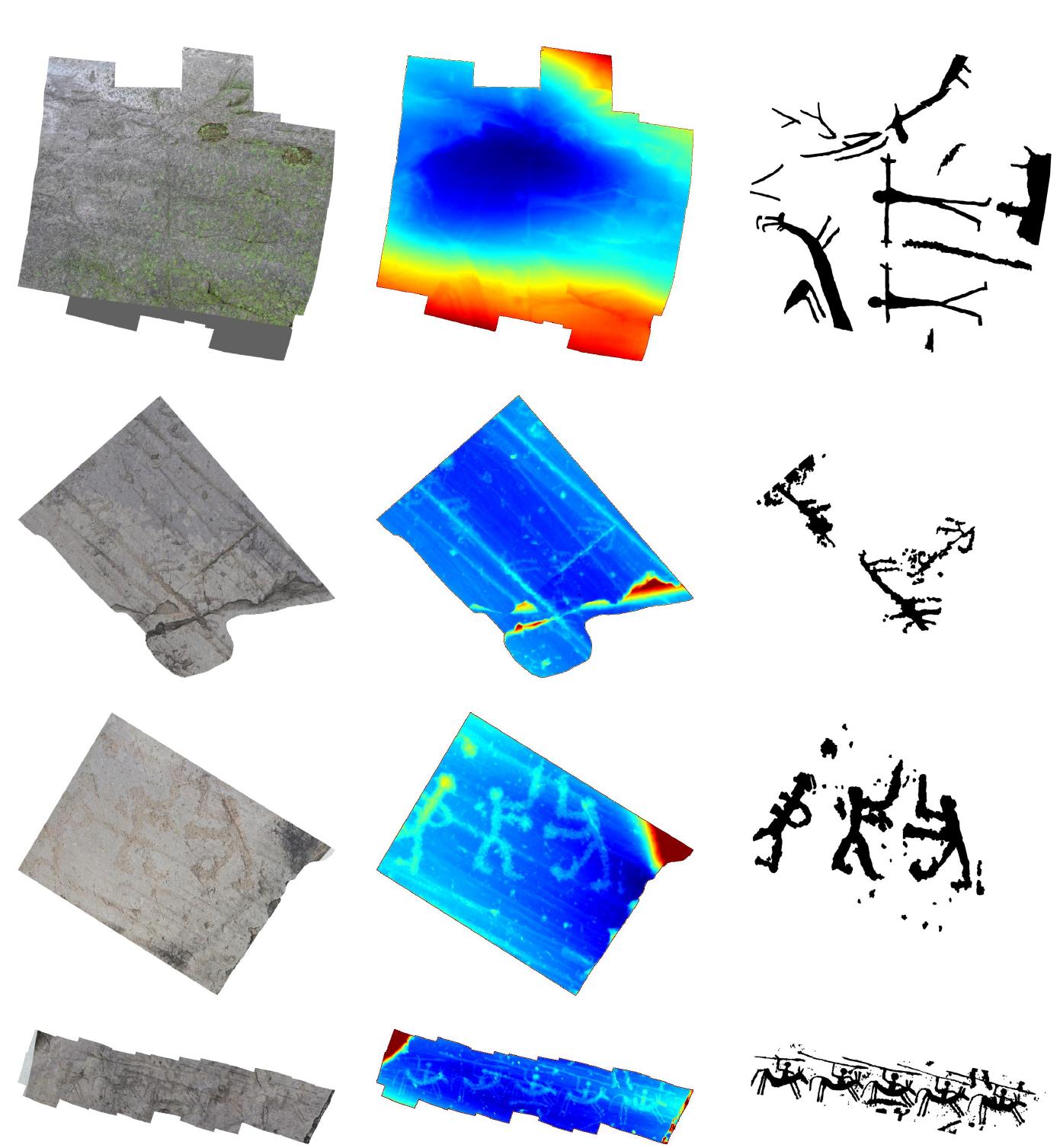 Example orthophotos (left), corresponding depth maps