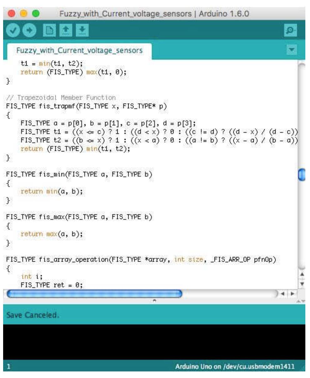 -6: arduino code of fuzzy controller. external wires the