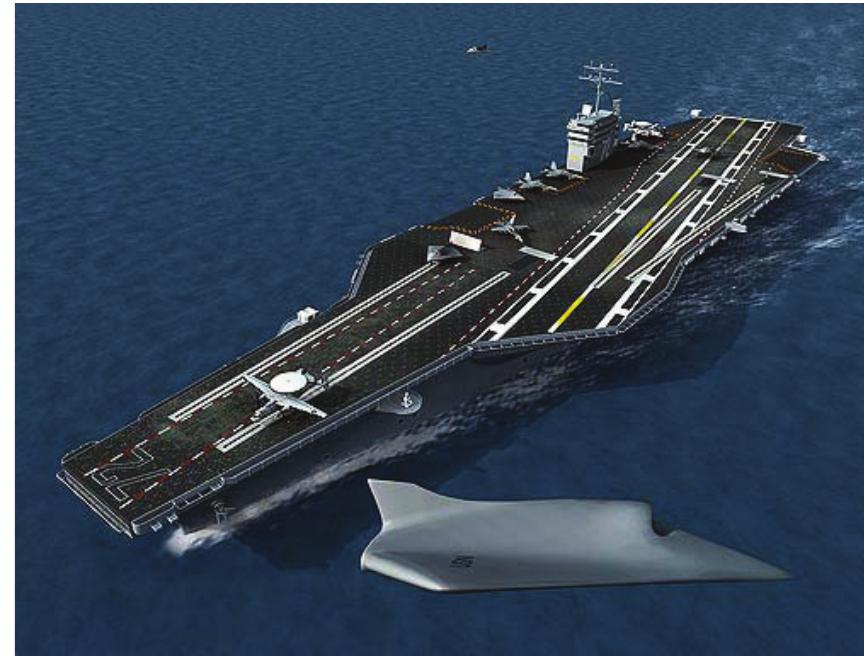 Uav encircling a us aircraft carrier.