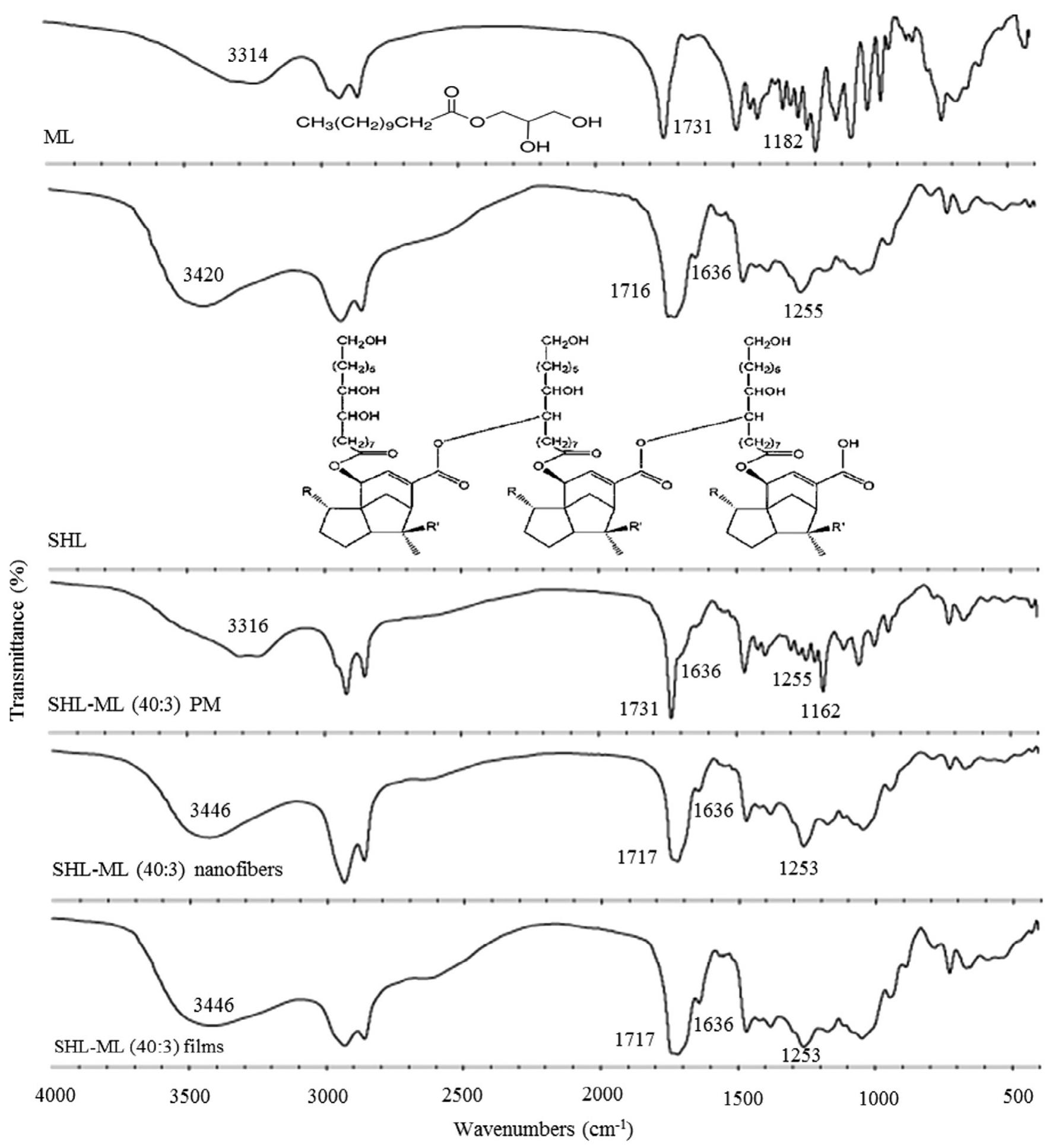 - ftir spectra of shl, ml, their physical mixture,