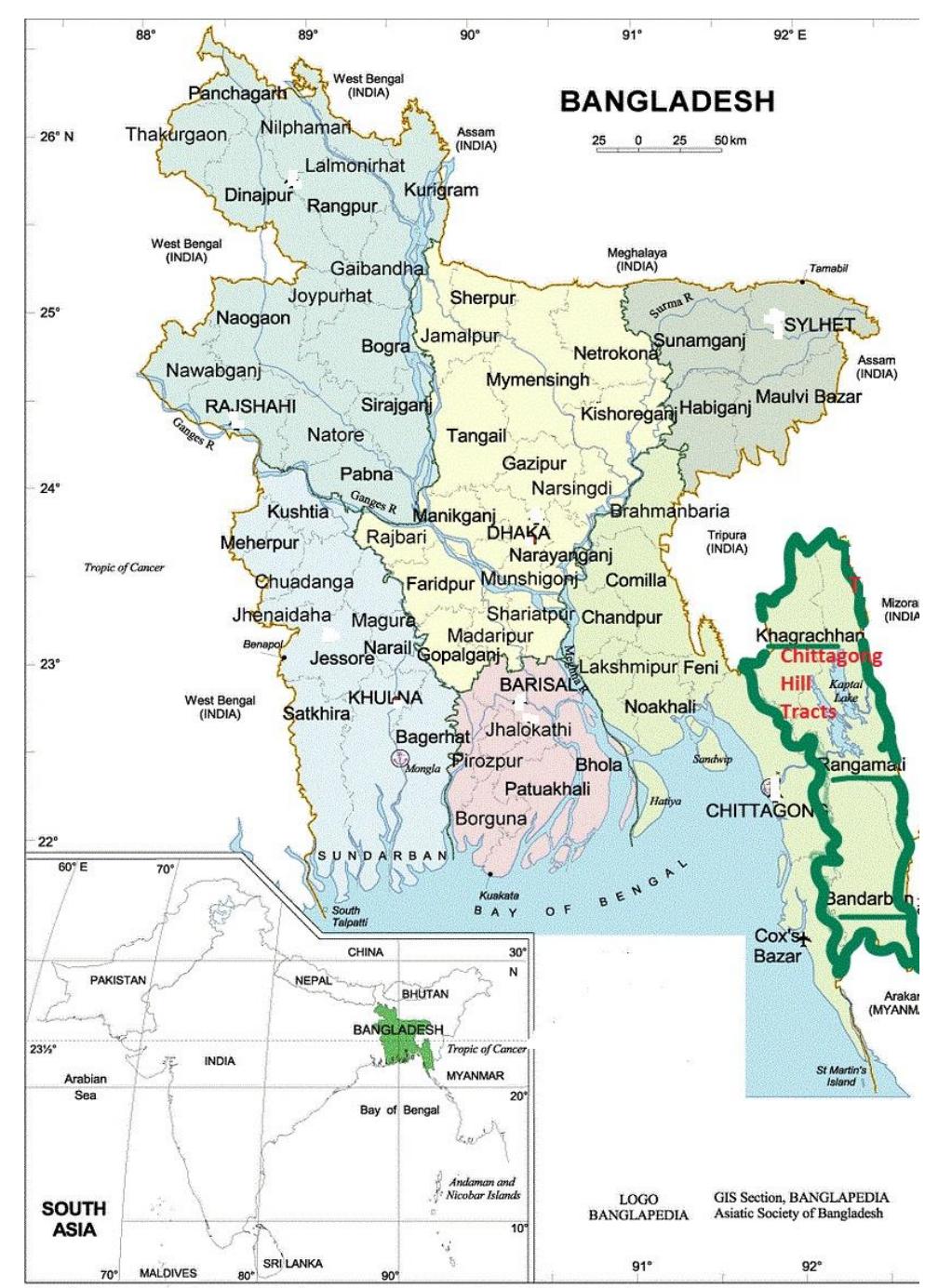 Map 1.1 and 1.2 show the location of cht in bangladesh and