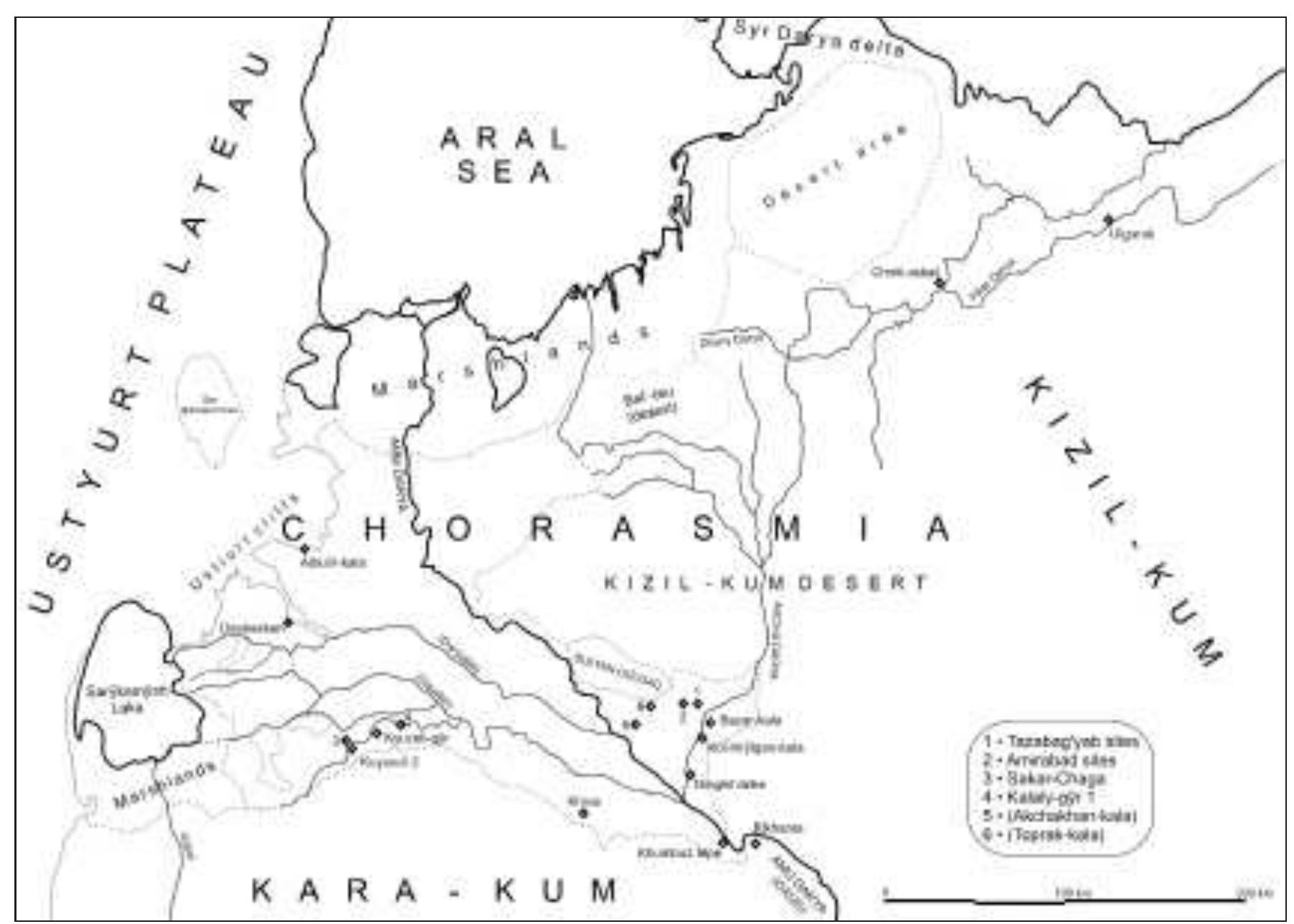 Geographical outline of ancient chorasmia with location of