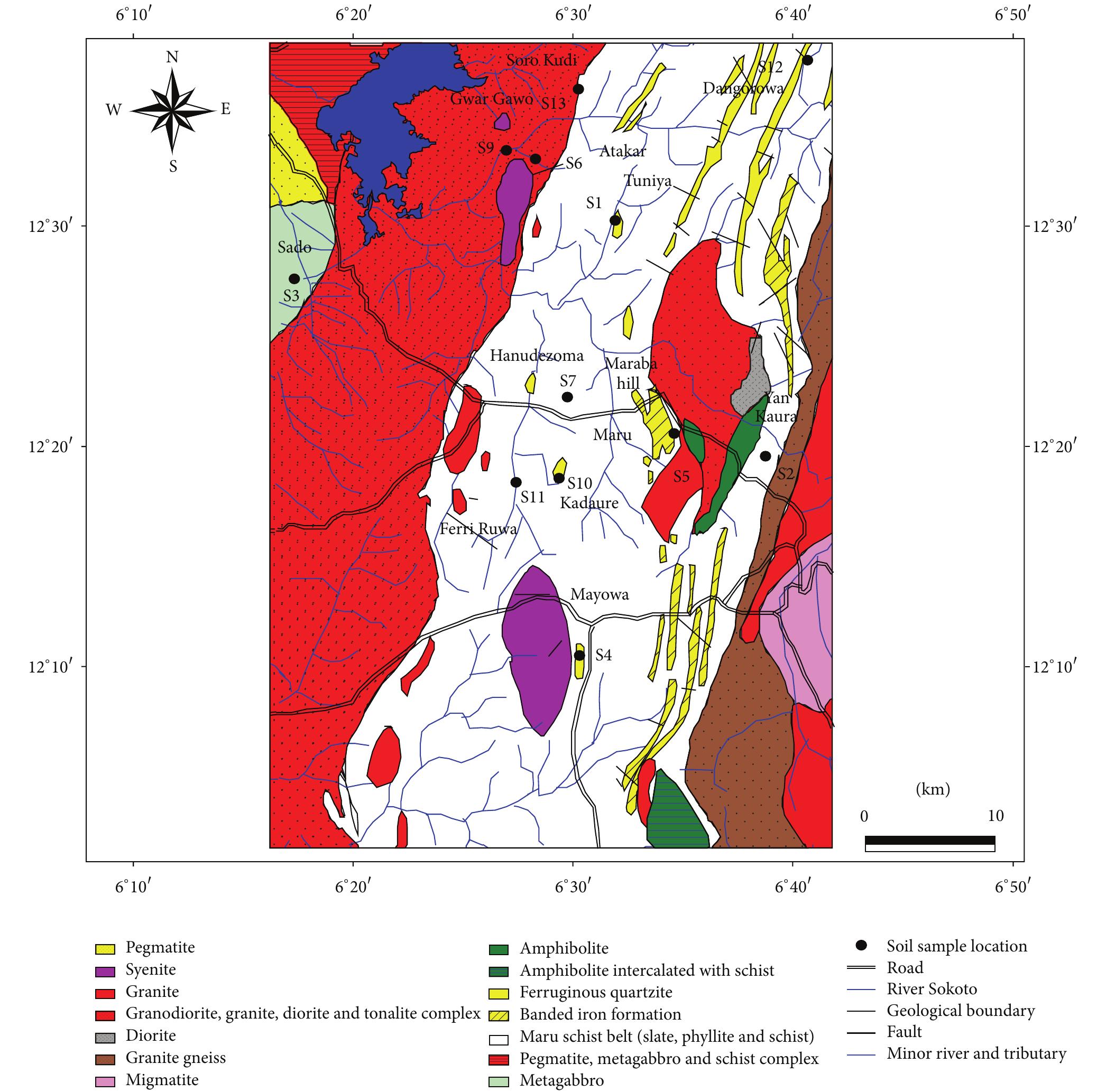 Geological map of the study area showing the locations of