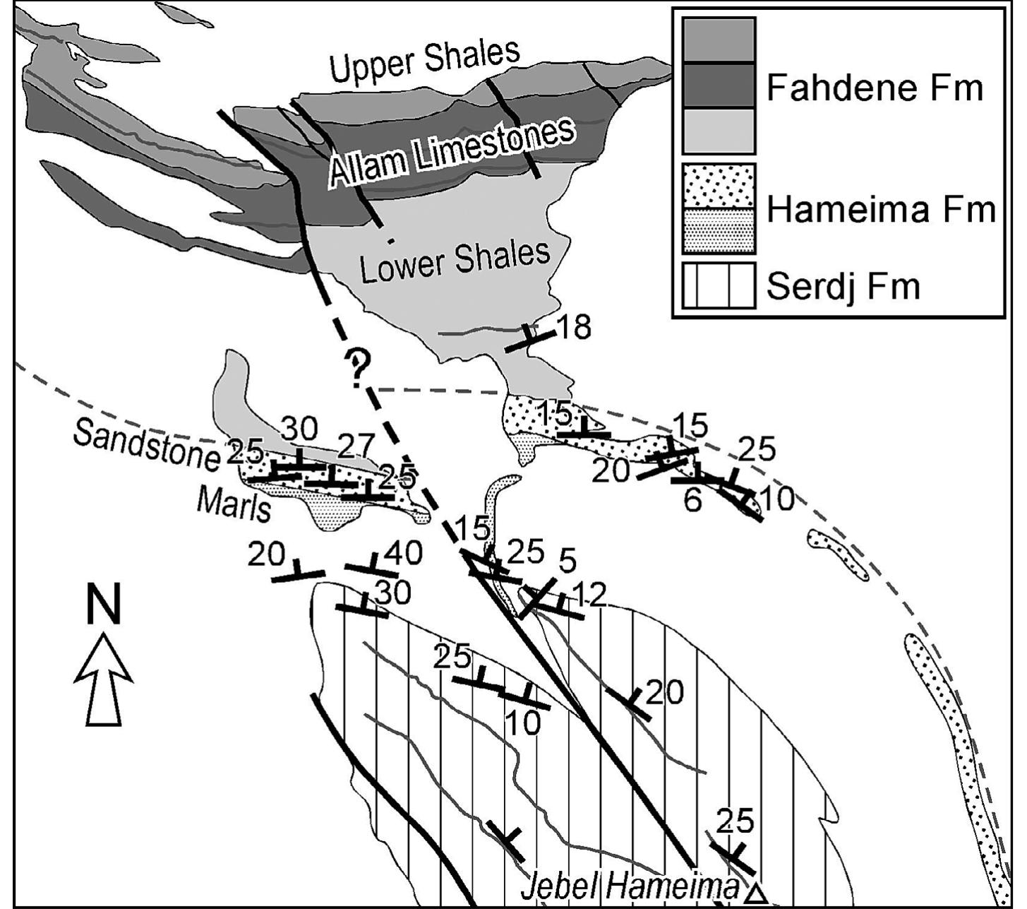 Simplified geological map of jebel hameima (location on fig.