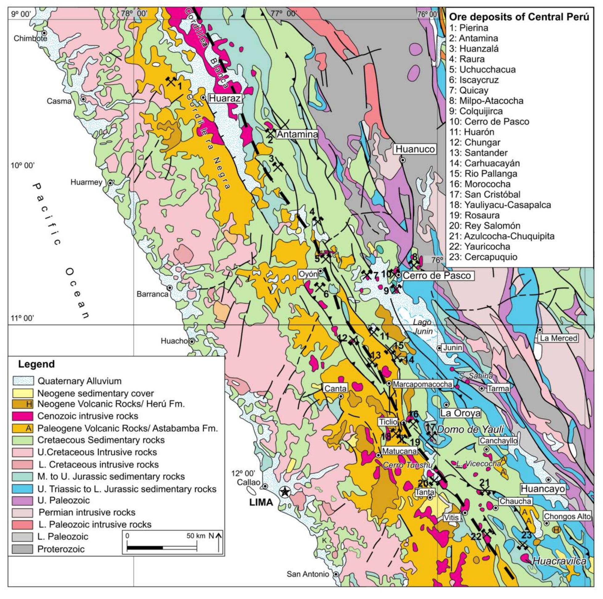 Geological map of central peru (modified from instituto