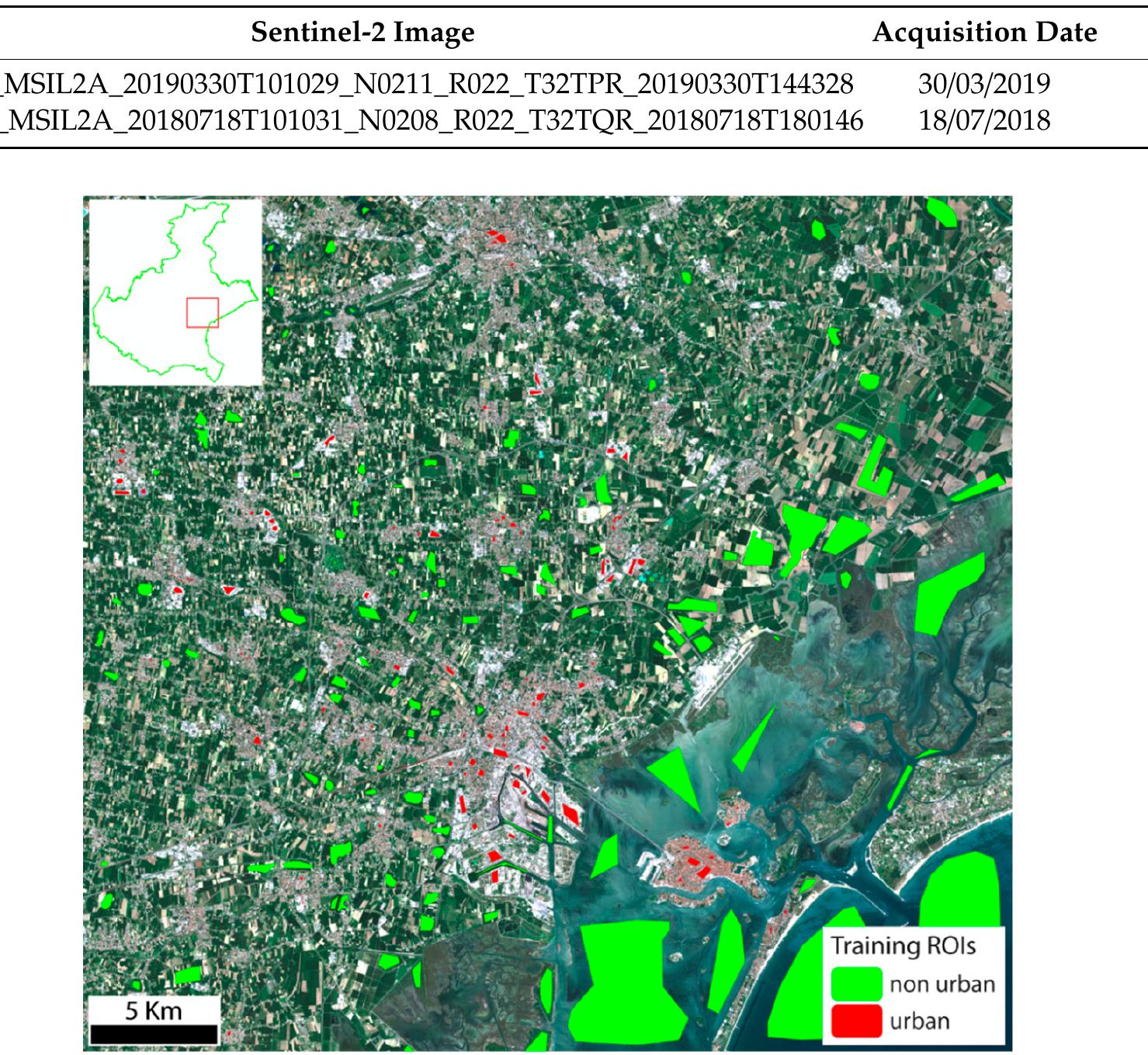 Rois (regions of interest) digitized over a sentinel-2a (msi