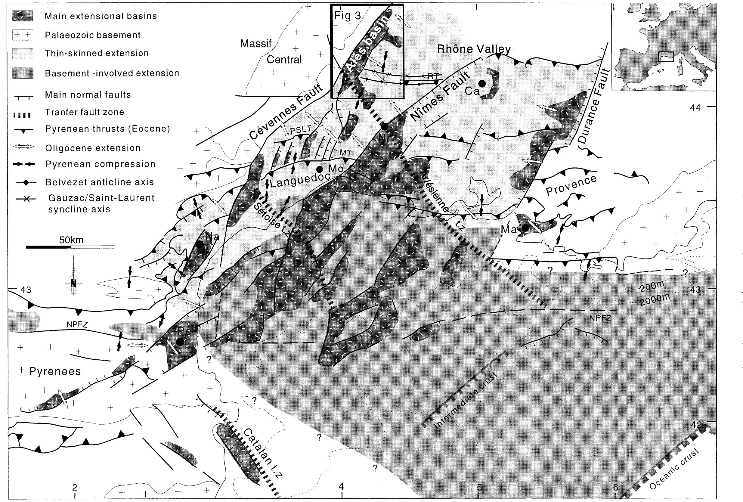 Structural map of the gulf of lion area, showing the