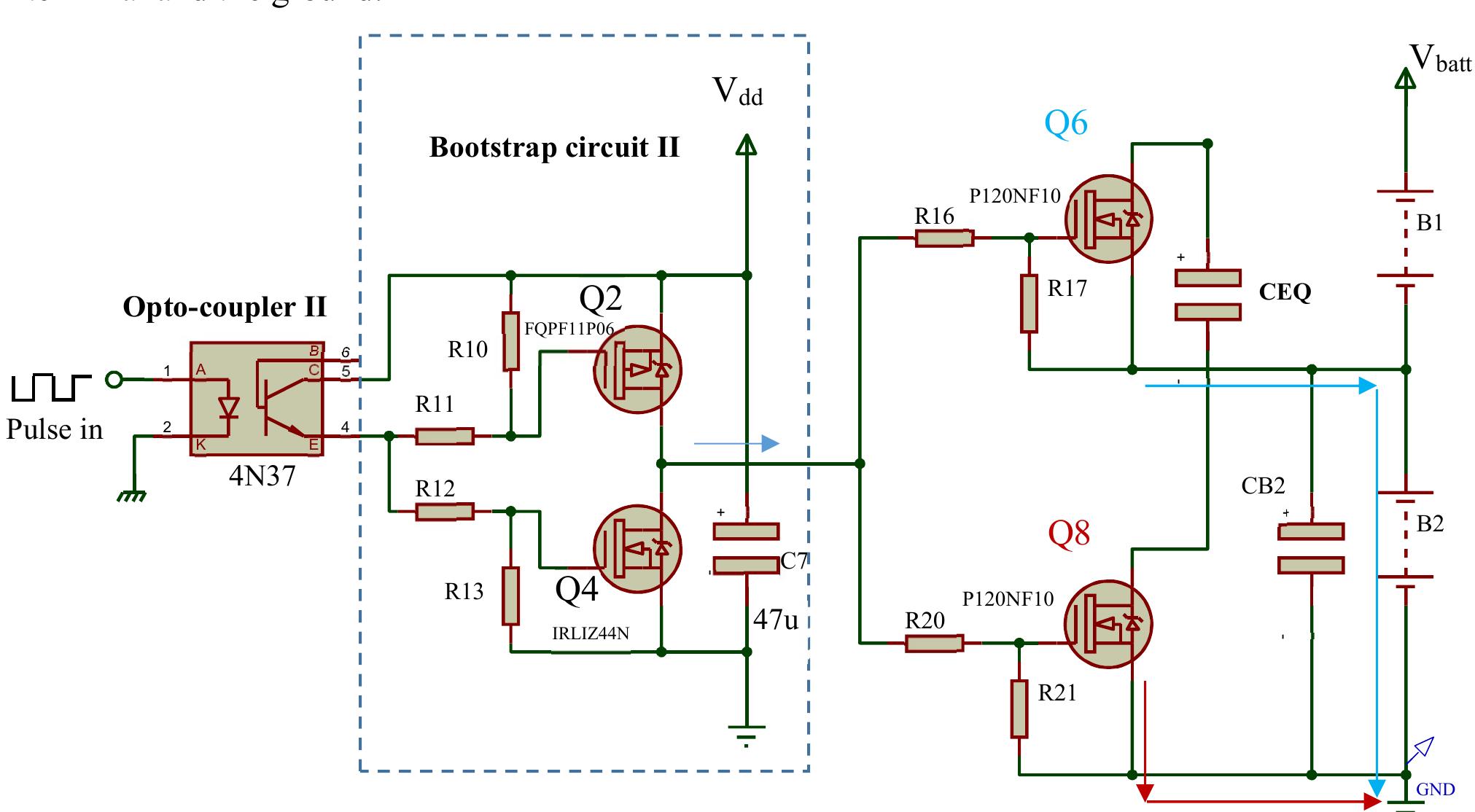 Schematic of opto-coupler ii and bootstrap circuit ii