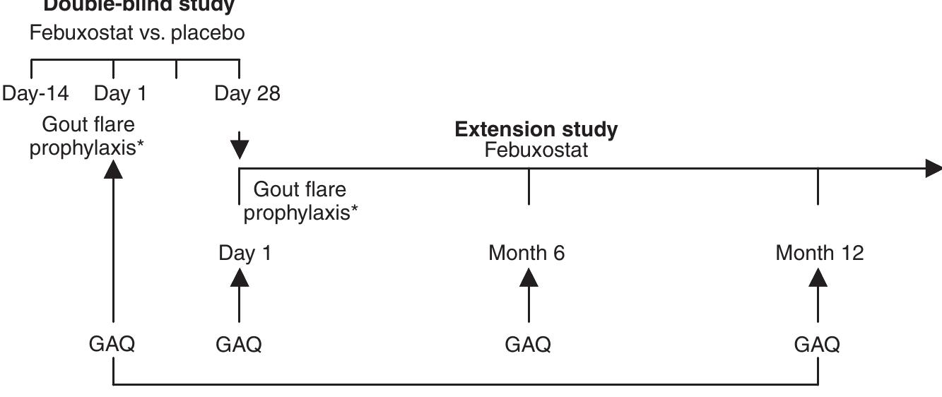 Febuxostat phase 2 study diagram and administration of gout