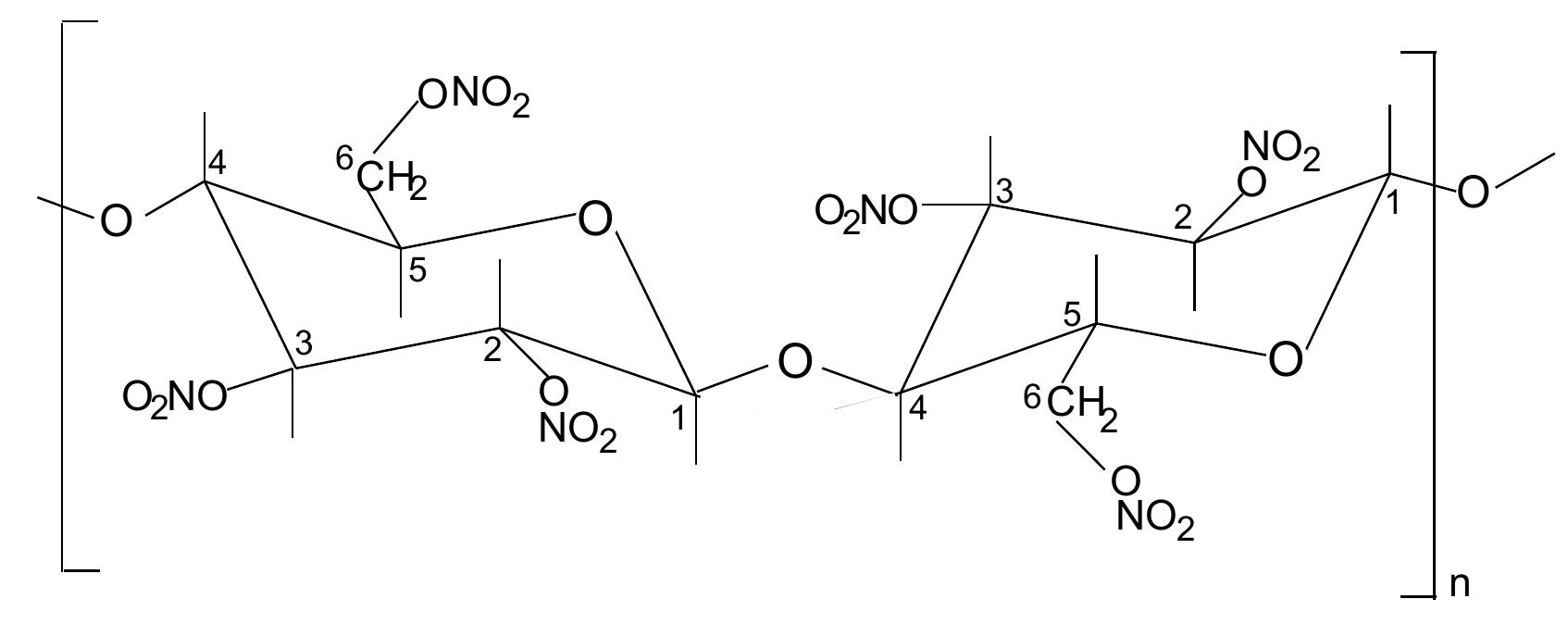-1: monomer base of nitrocellulose, shown is as example the