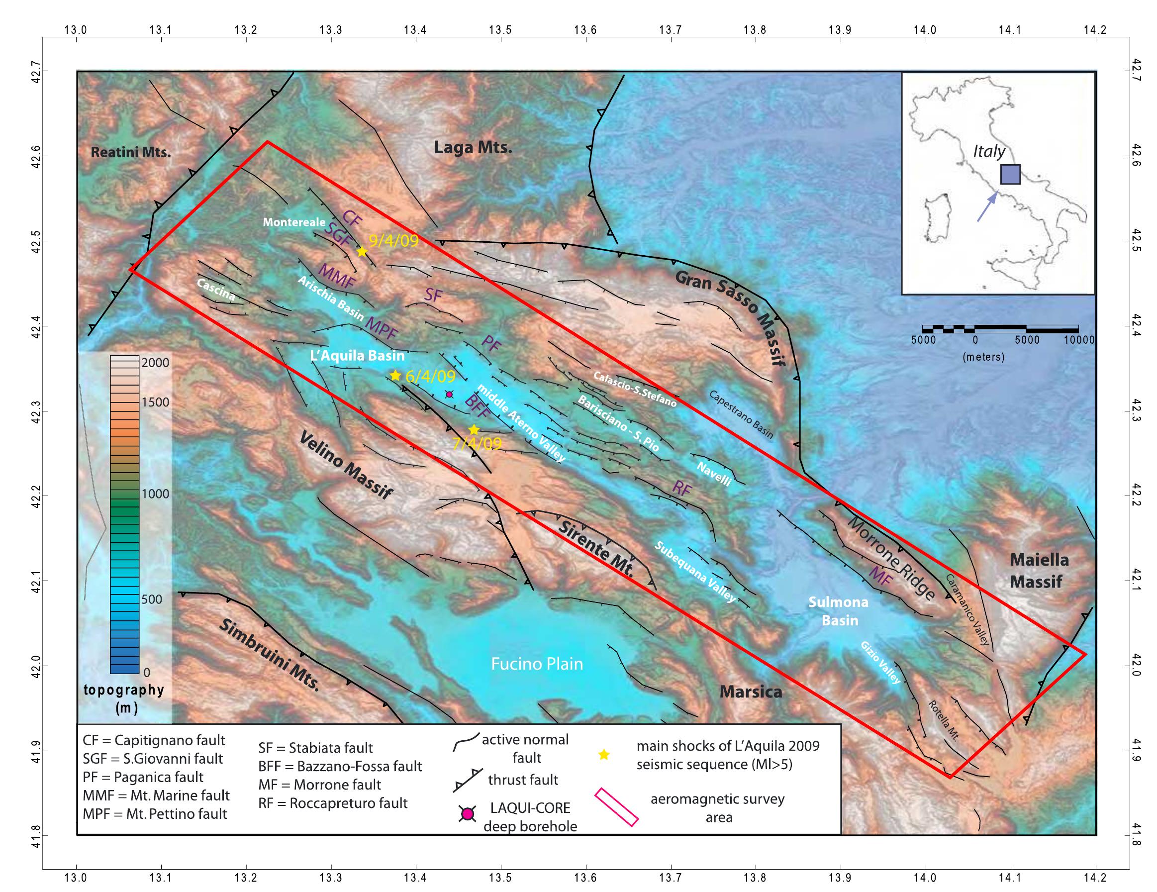 Digital elevation model (30-m resolution), main tectonic
