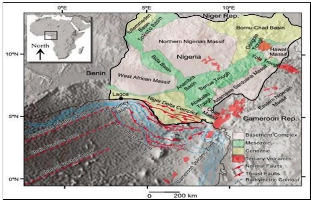 Sedimentary basins in nigeria shows the niger delta province