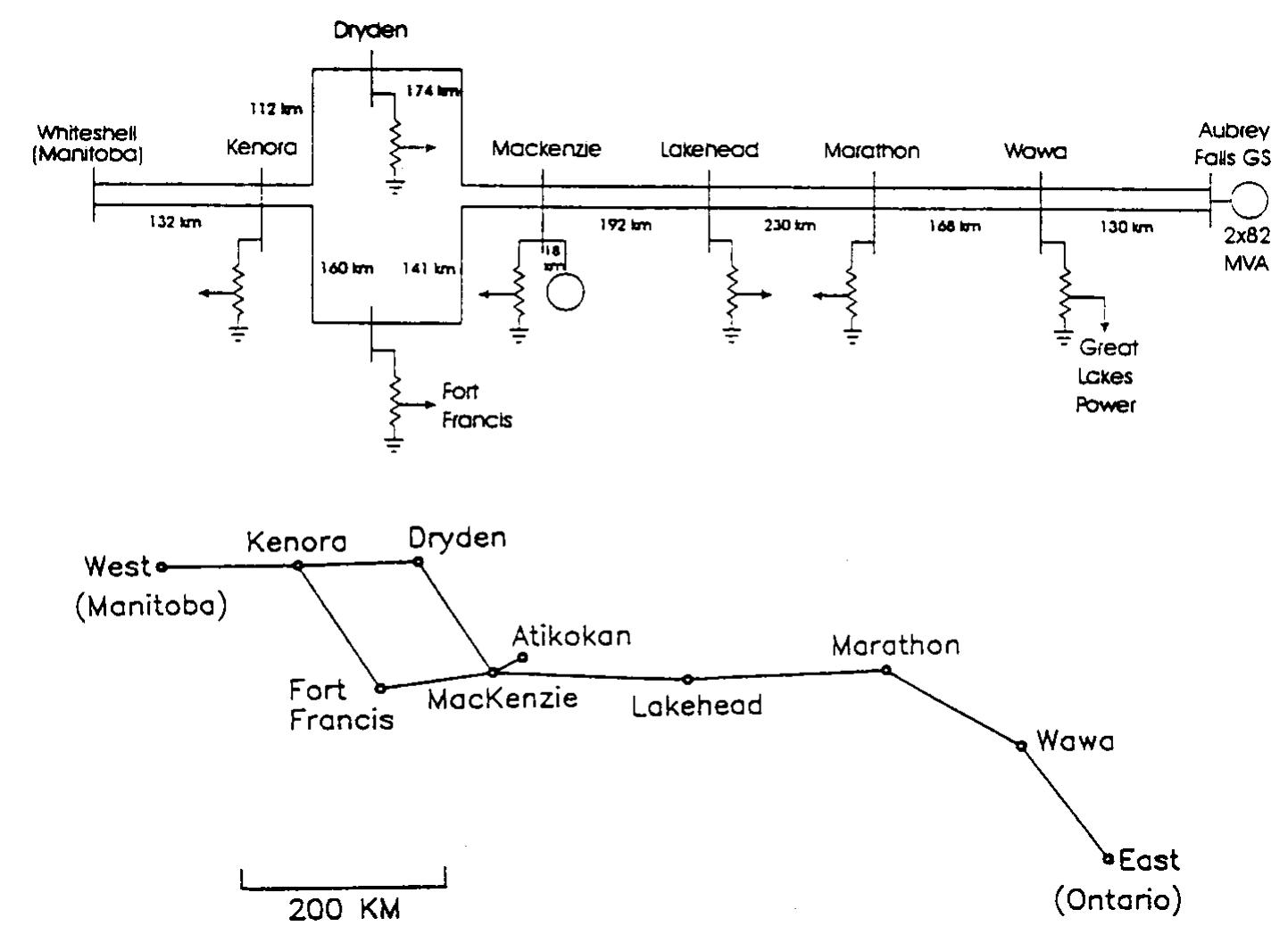 Single line diagram and map of the ontario hydro west