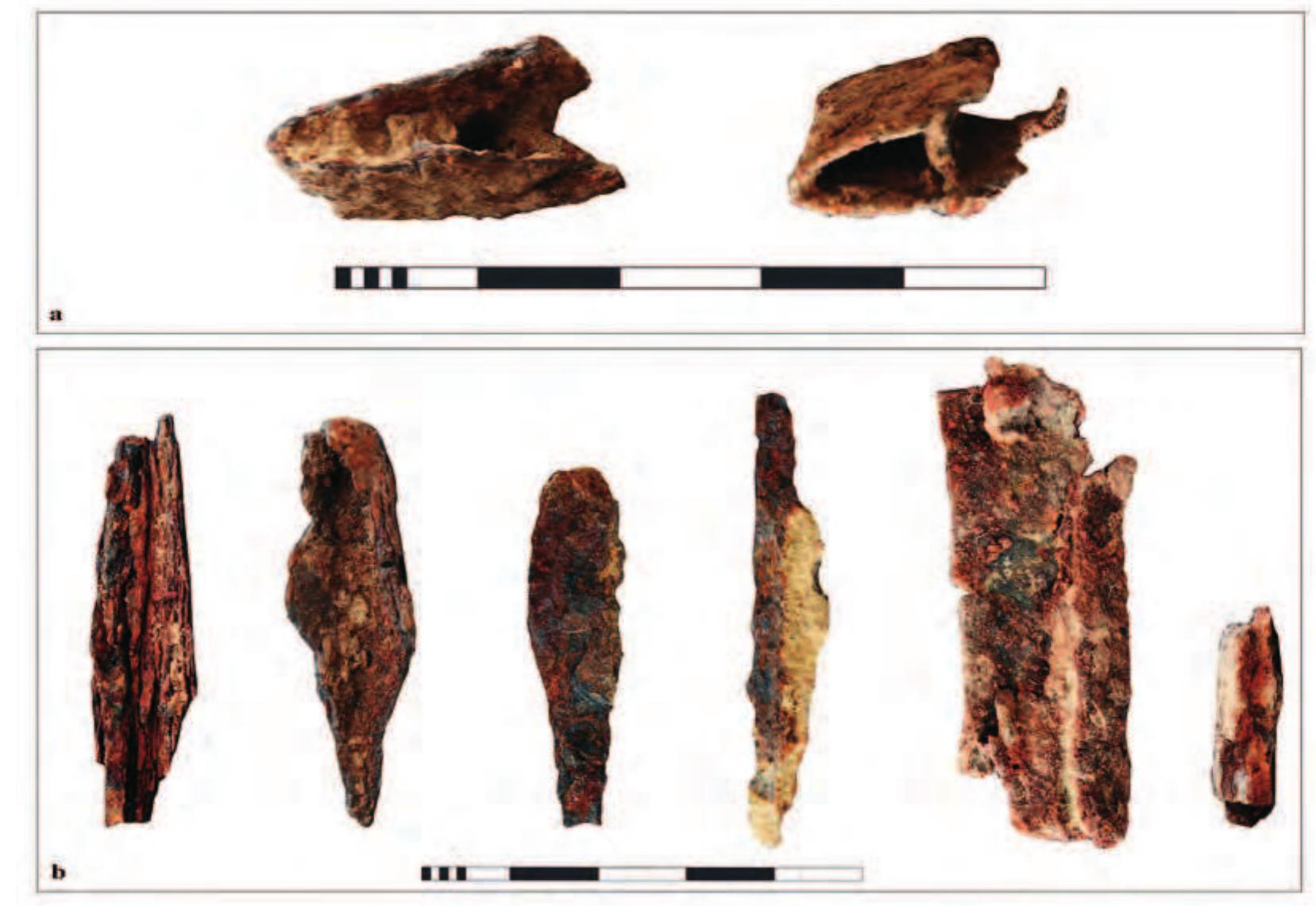 (a) two examples of chapes or cramps from tomb 12; (b) some