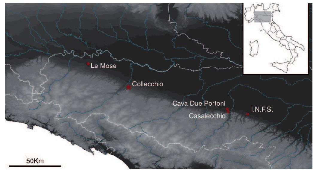 - map of the southern po plain showing the location of