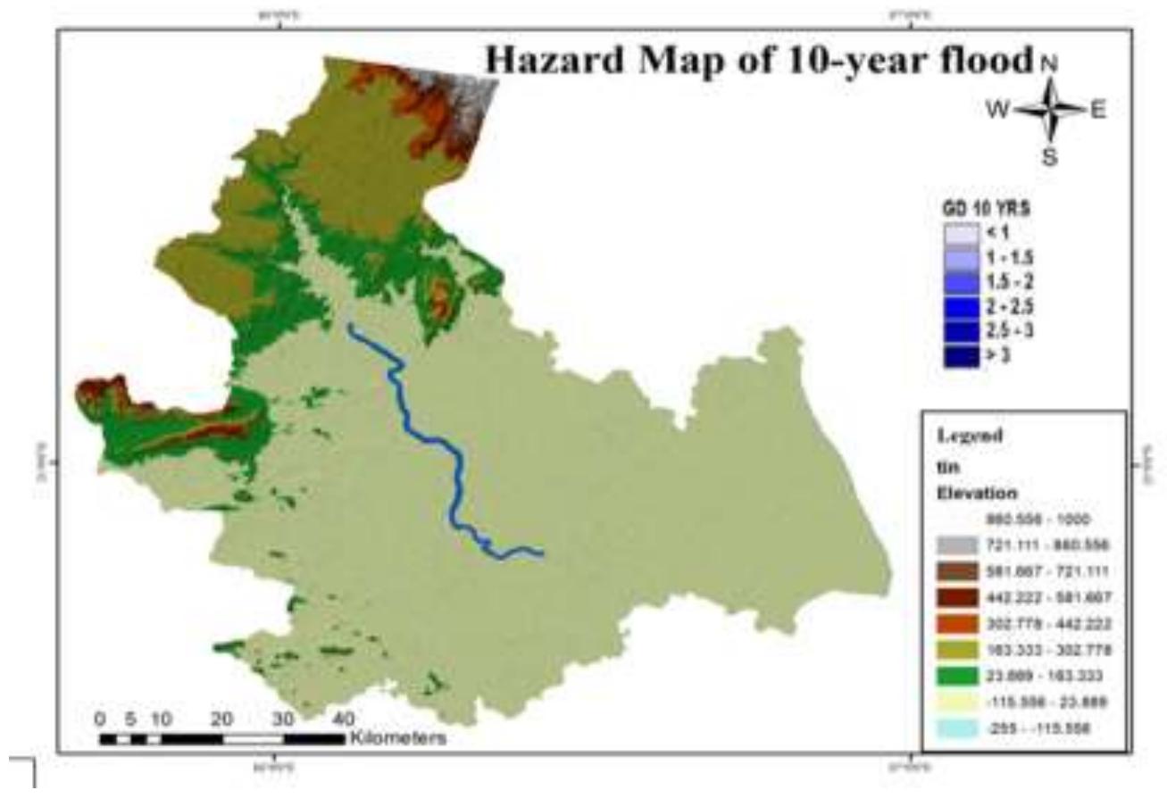 Flood hazard map of 10-year flood