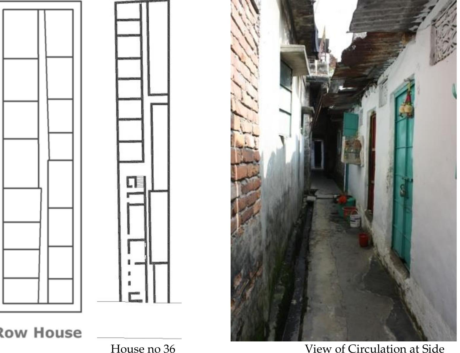 Compartment/row house type: plan and views of houses