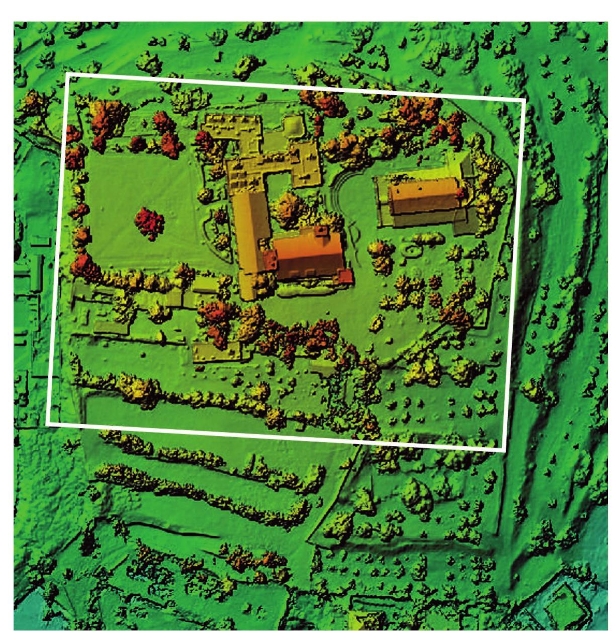 Digital elevation model of the hill with schematic outline