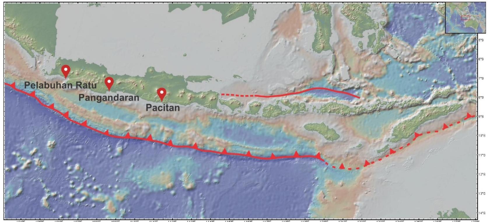 Map showing locations of 2016 expedition. tsunami deposits