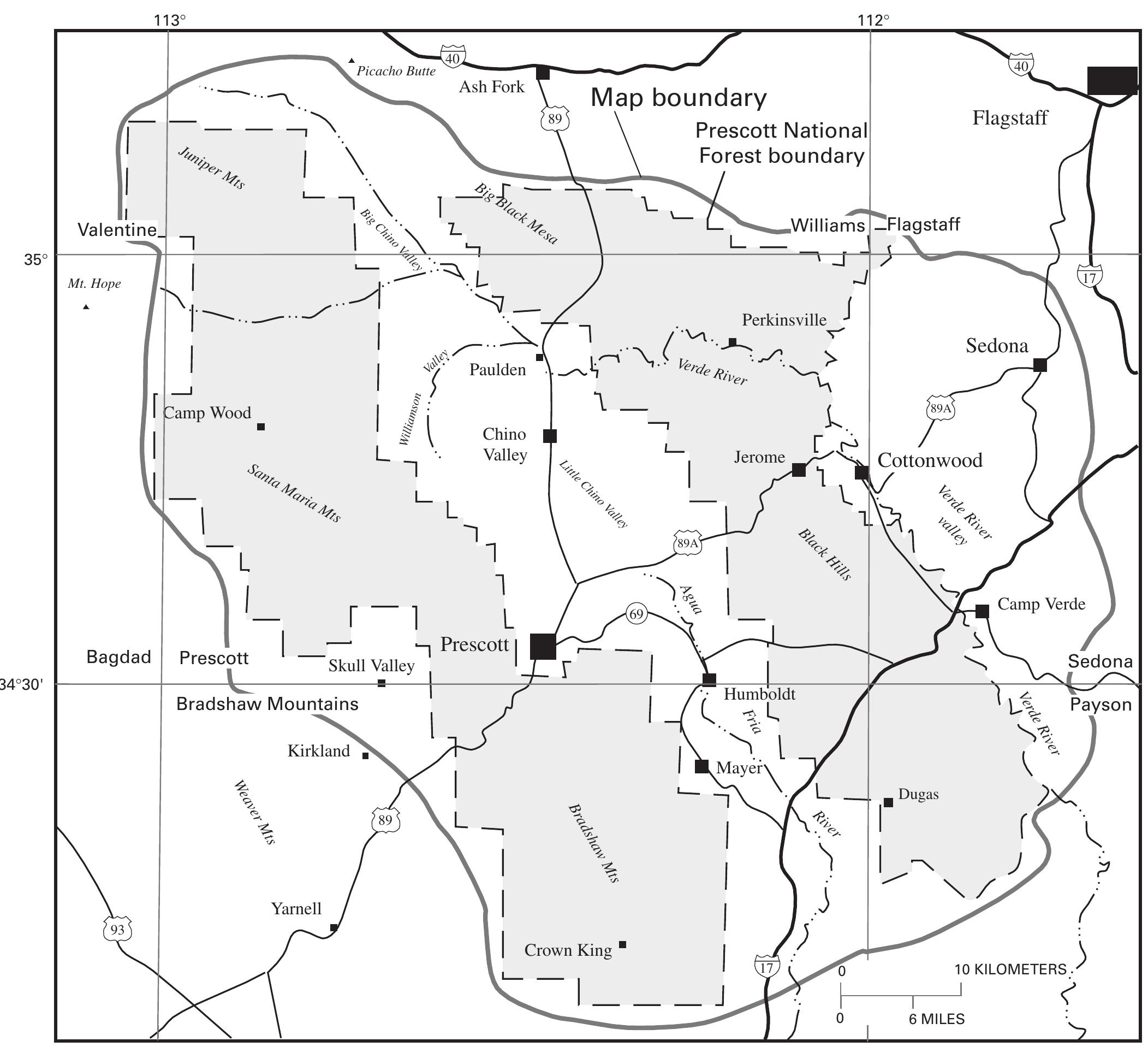 Extents of geologic map and boundary of the prescott