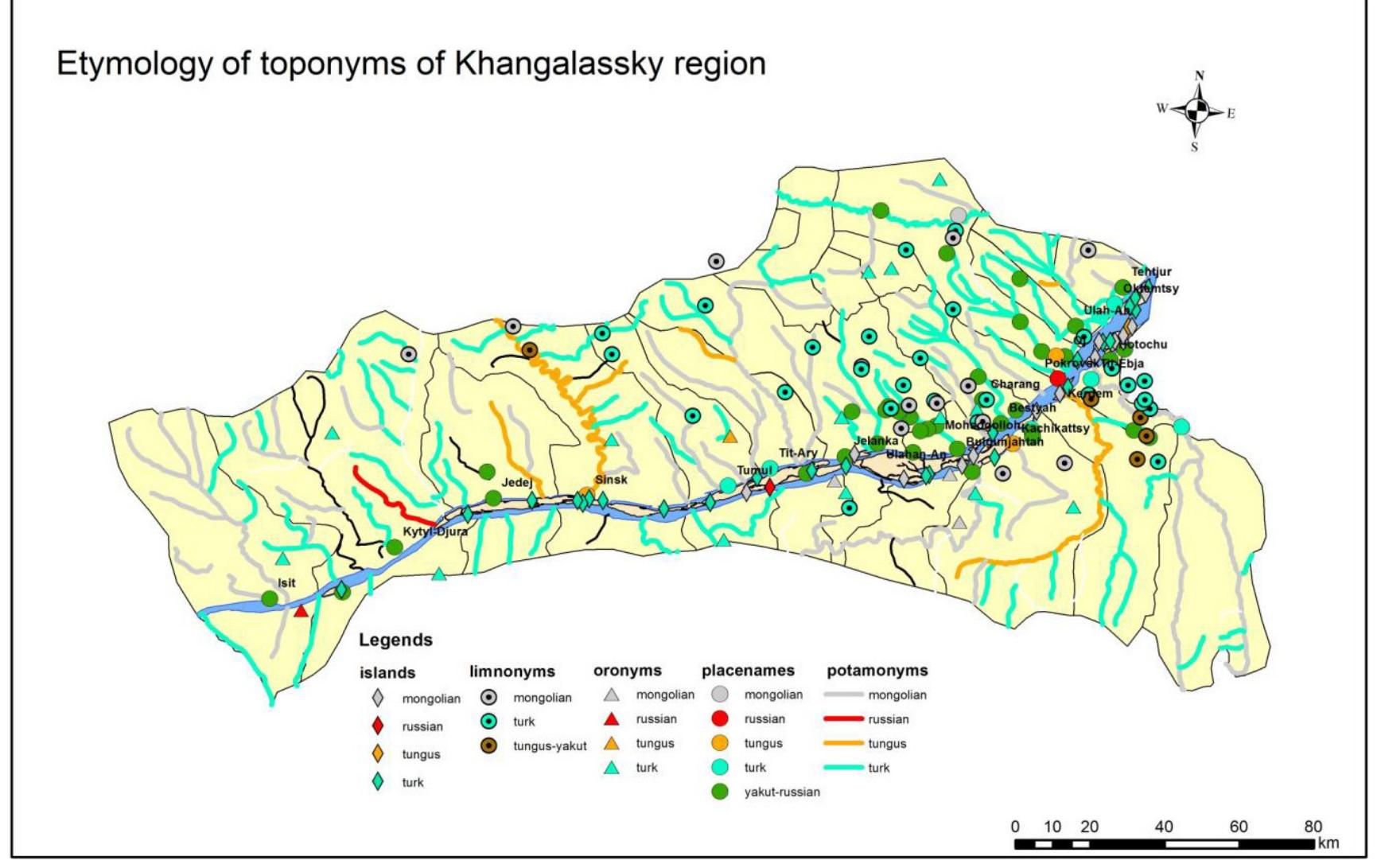 Map of toponyms’ etymological distribution is made in the
