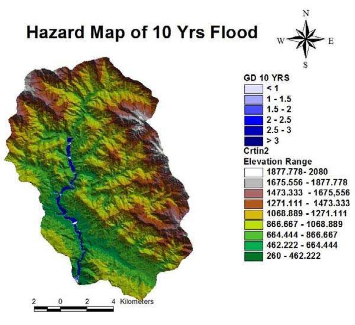 Map 1: hazard map of 2-years return period flood map 2:
