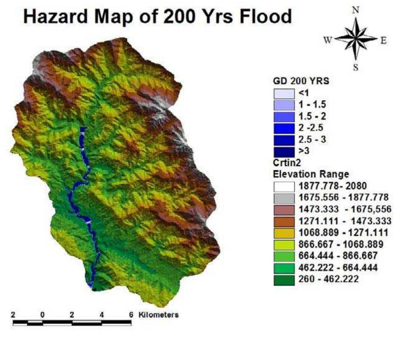 Map 4: hazard map of 200-years return period flood map 3: