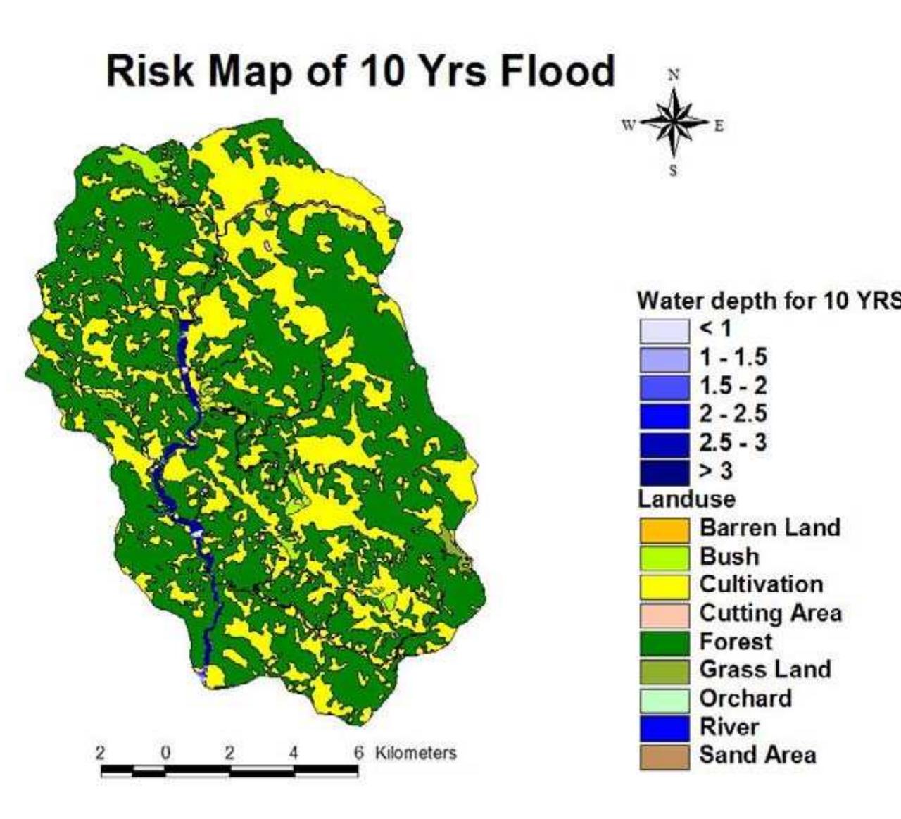 Map 9: risk map of 2-years return period flood map 10: risk