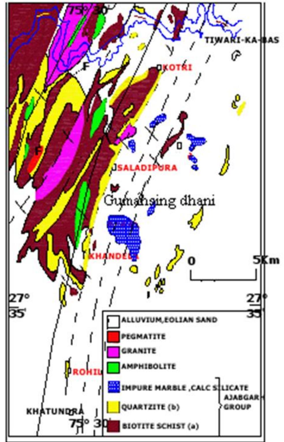 Geological map showing location of gumansing dhani to